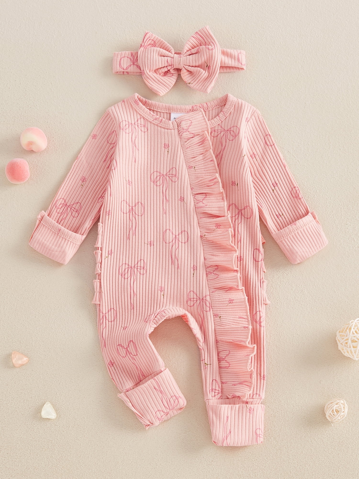 Loicainy Newborn Baby Girl Spring Fall Romper 3 6 Months Bow Print Long ...