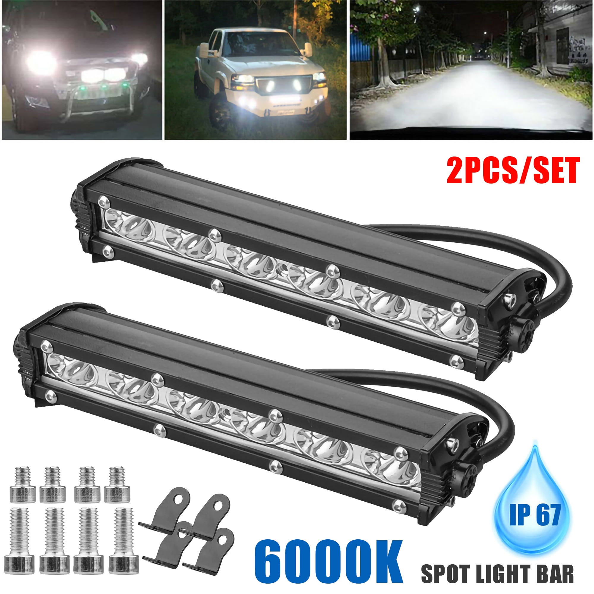 Loiyu 2 Pack 7 inch 36000LM LED Work Light Bar, Single Row Off Road ...