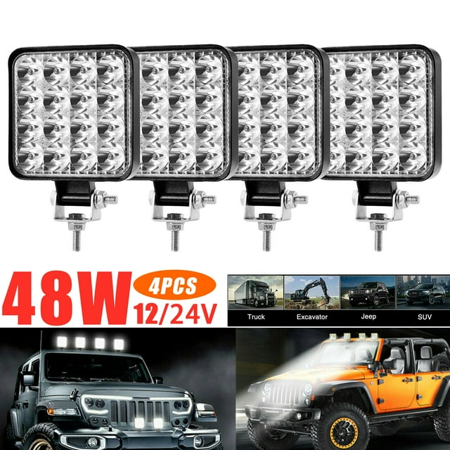 Loiyu 4 Pack 4" Square LED Work Light Bar 12-24V 48W 6000K Off Road ...