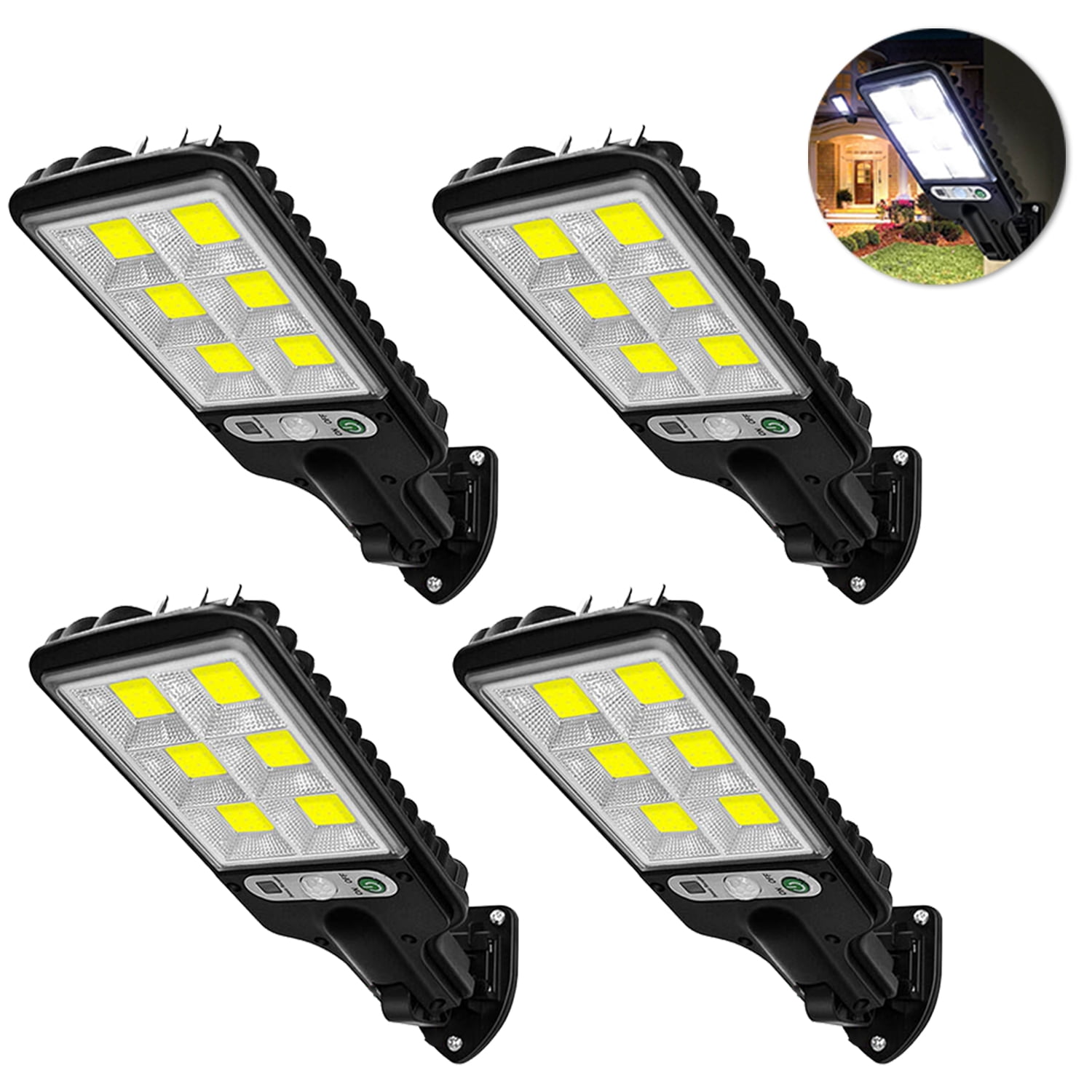 Loiyu 4-Pack Outdoor Solar Street Lights, LED Motion Sensor, Waterproof ...