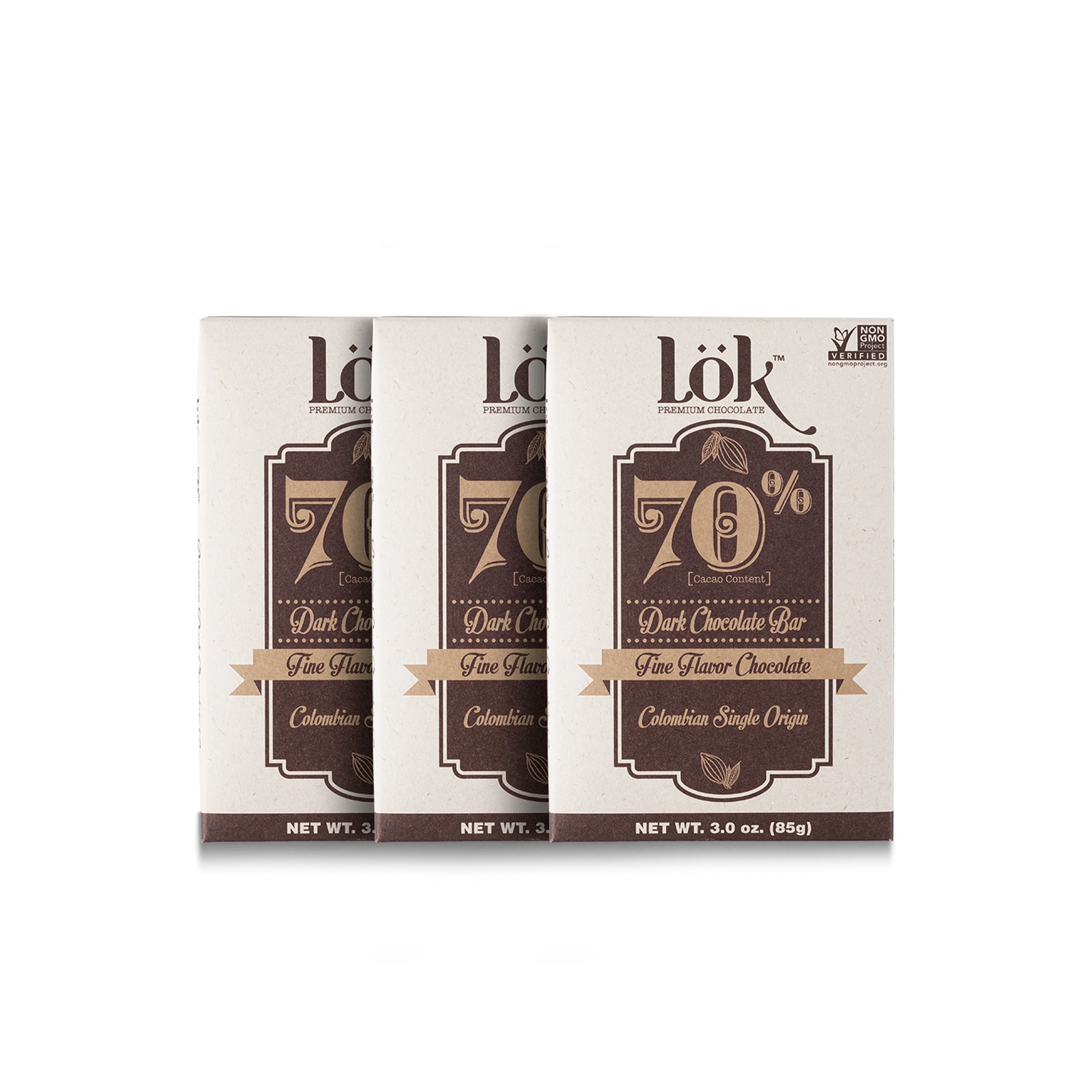 Lok Dark Chocolate Bar 70 % Cacao, 3.0 oz, Colombian Single Origin ...