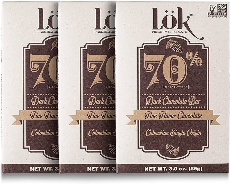 Lok Dark Chocolate Bar 70 % Cacao, 3.0 oz, Colombian Single Origin ...