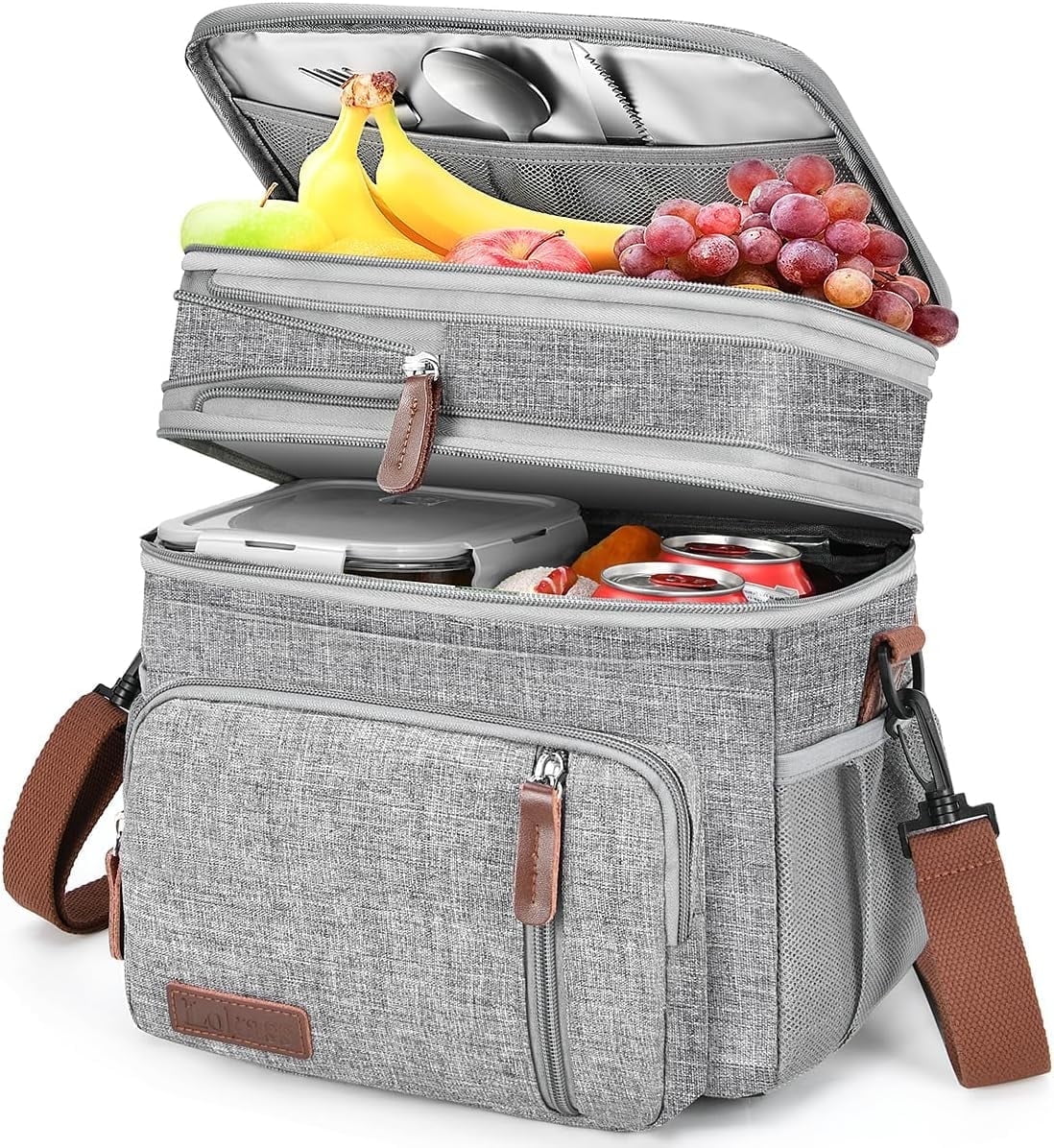 LOKASS Waterproof Lined Lunch Bag for Men/Women, Double Deck, Leakproof ...