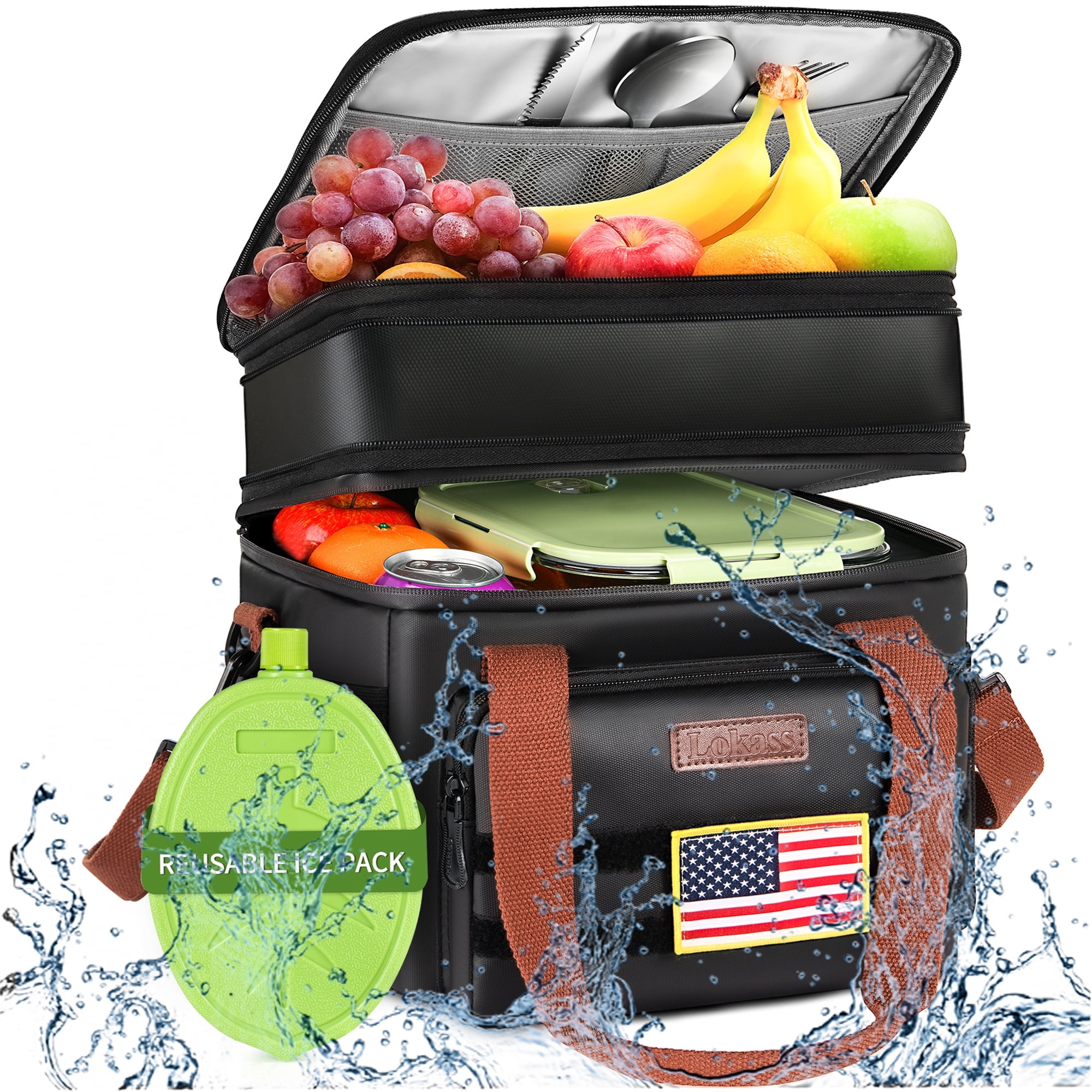 LOKASS 16L Insulated Lunch Box, Expandable Double Deck Cooler ...