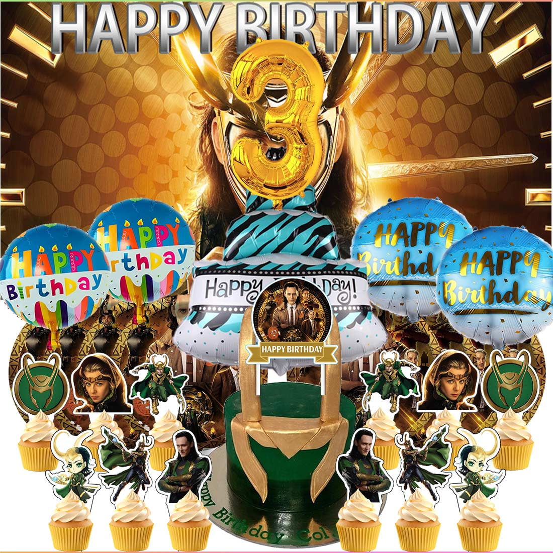 Loki 3rd Tableware Balloons Cake Toppers Backdrop Banner Supplies Party ...