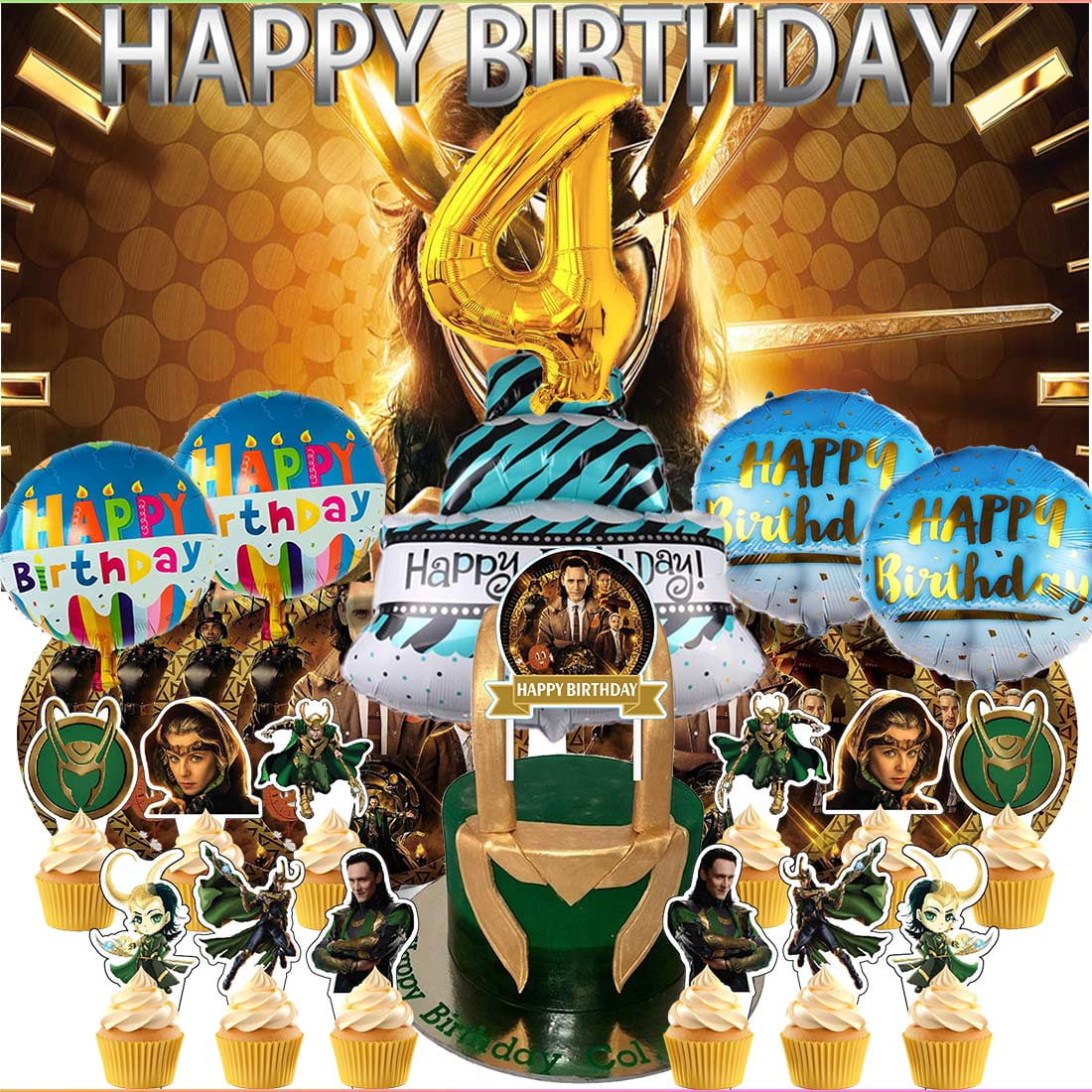 Loki 4th Tableware Balloons Cake Toppers Backdrop Banner Supplies Party ...