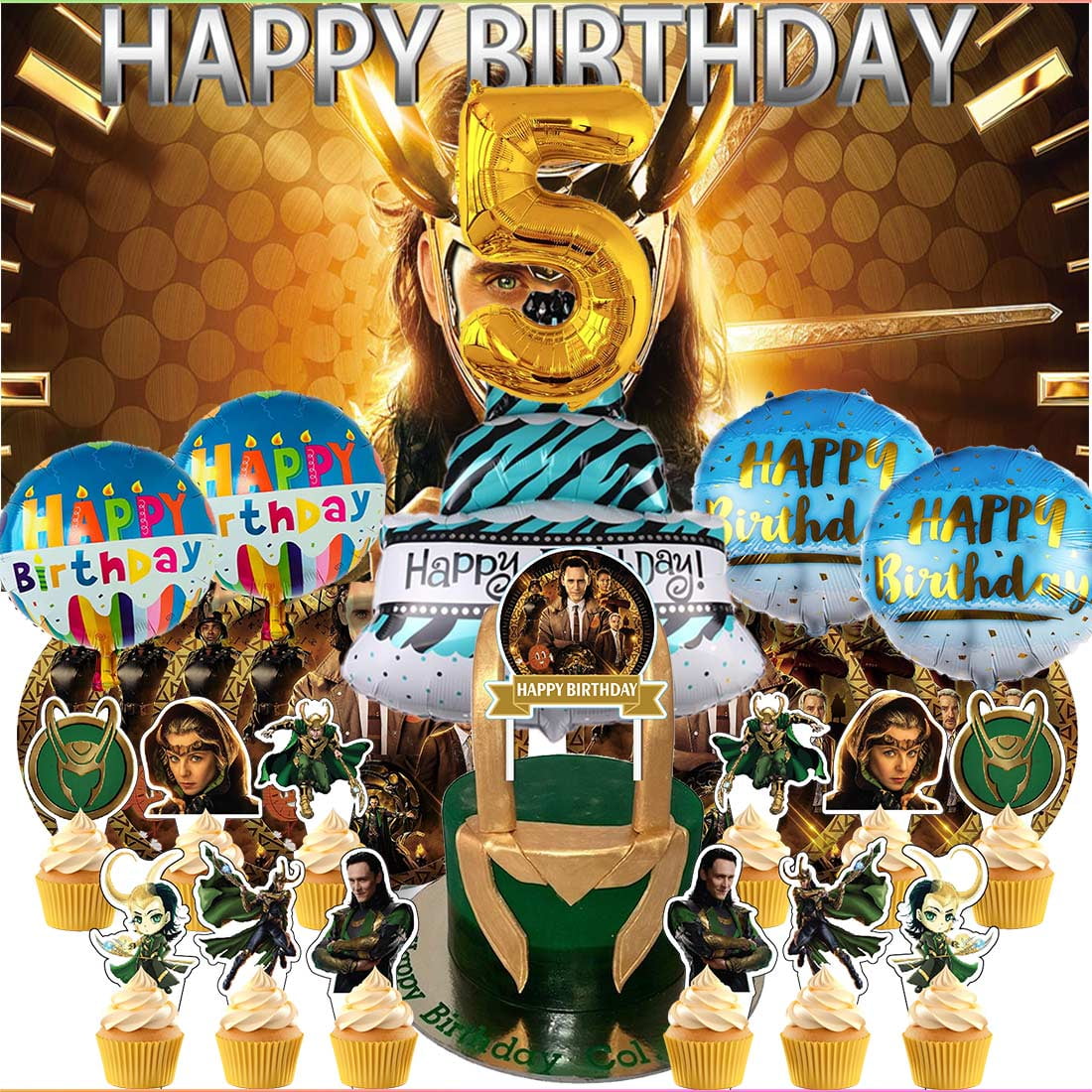 Loki 5th Tableware Balloons Cake Toppers Backdrop Banner Supplies Party ...