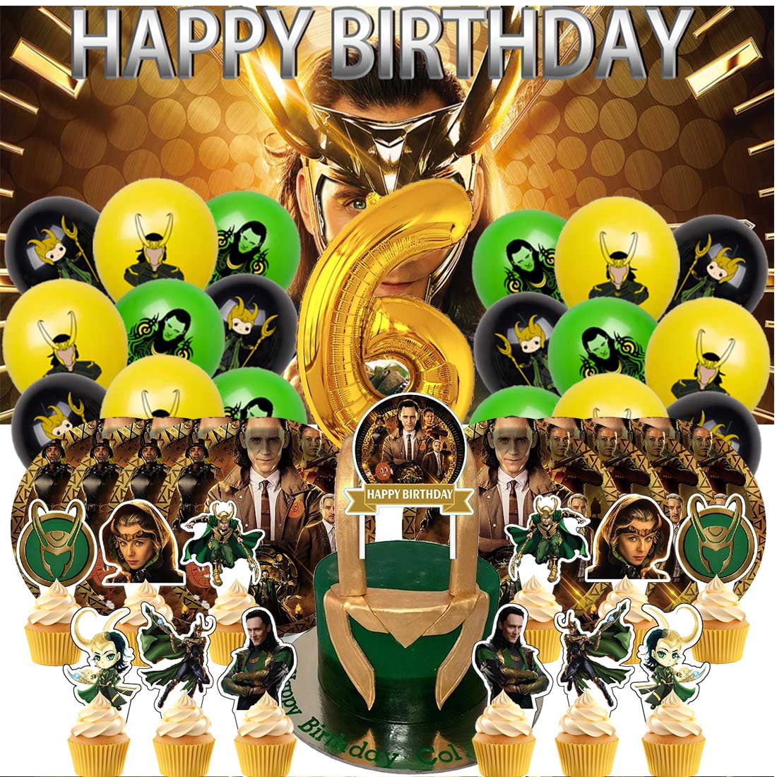 Loki Balloons Party Supplies 6th Decor Tableware Birthday Cake Topper ...