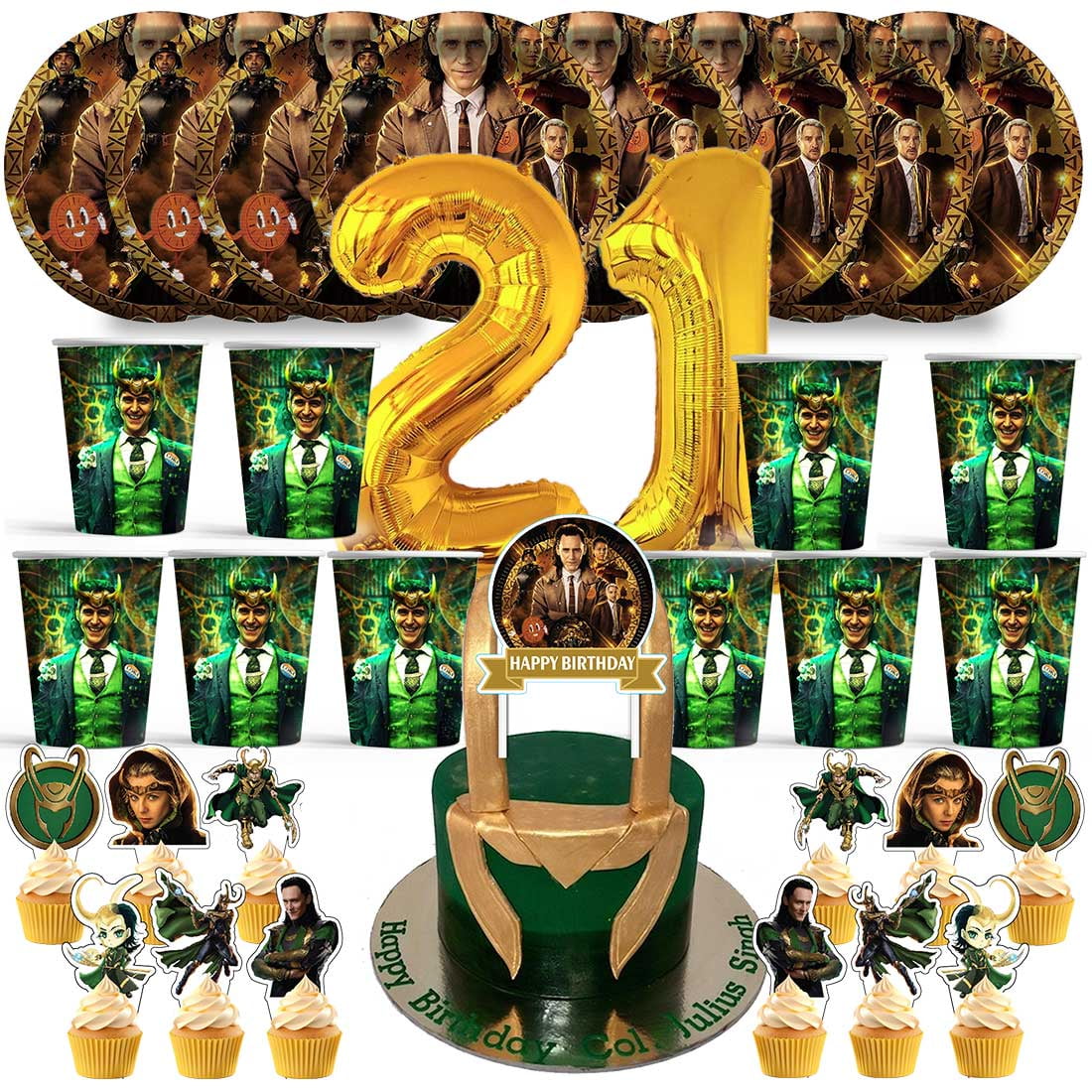 Loki Birthday 21th Cups Party Supplies Plates Fans Decorations Cake ...