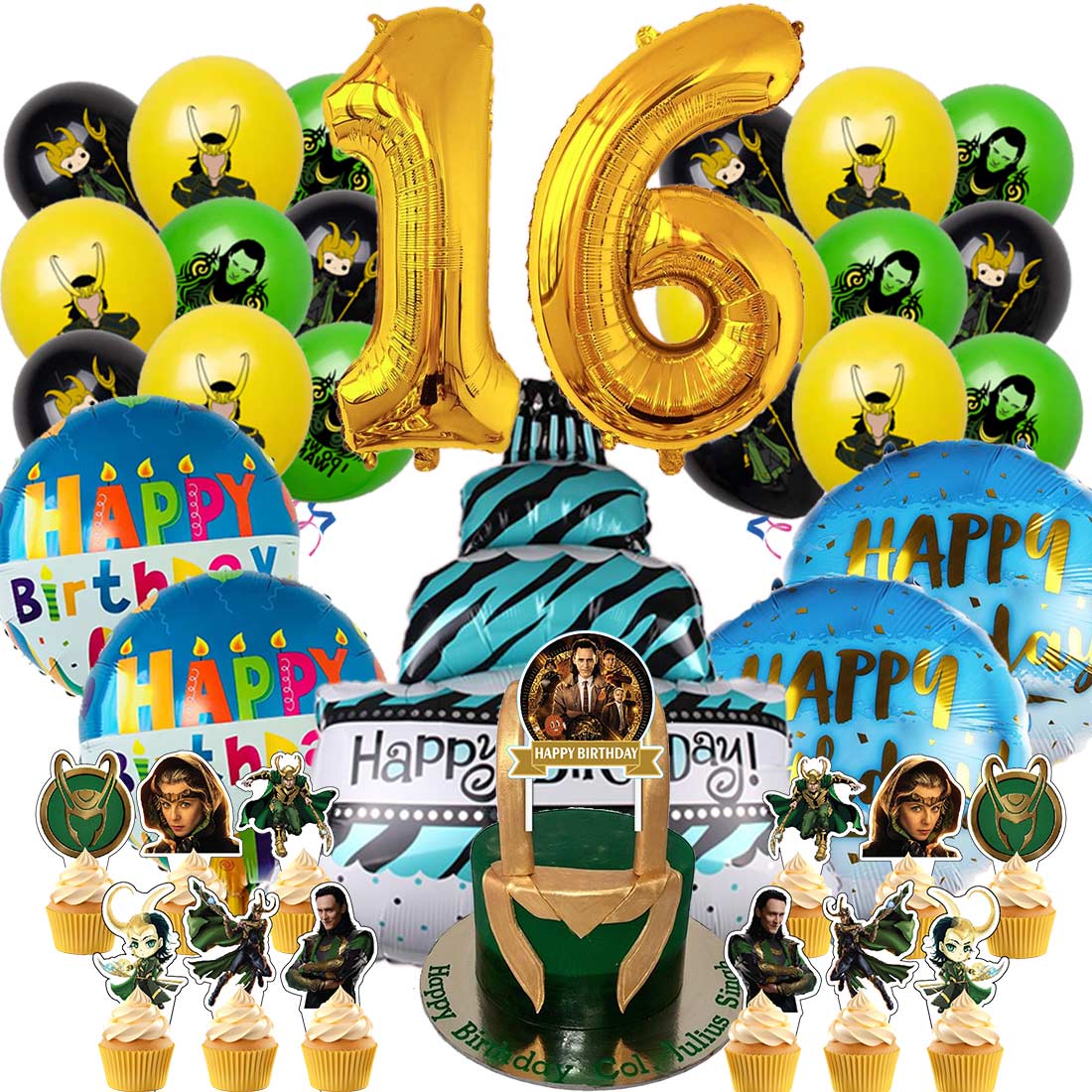Loki Party Supplies 16th Decor Kit Balloons Birthday Cake Topper ...