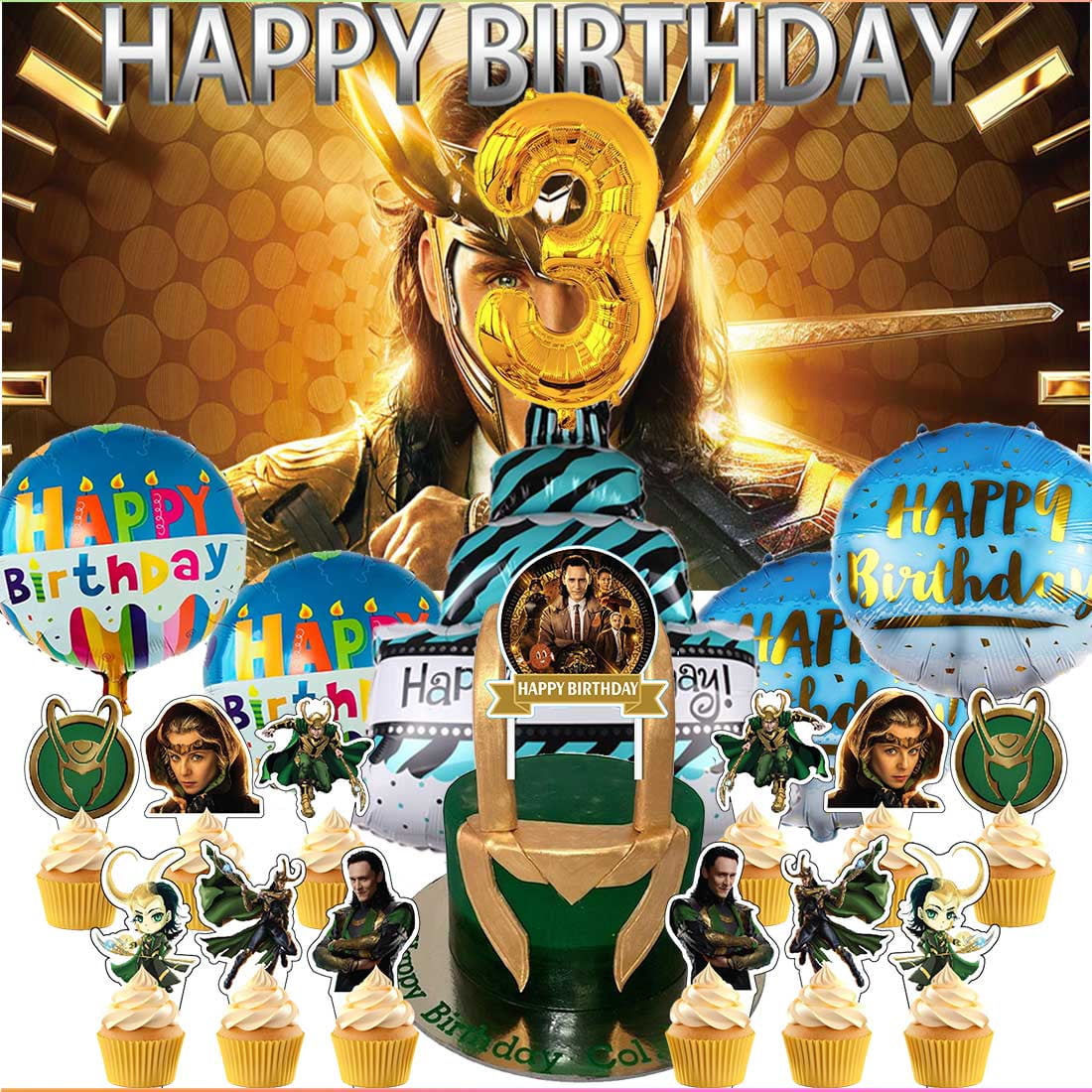 Loki Party Supplies Decor 3rd Kit Balloons Birthday Cake Topper Banner ...