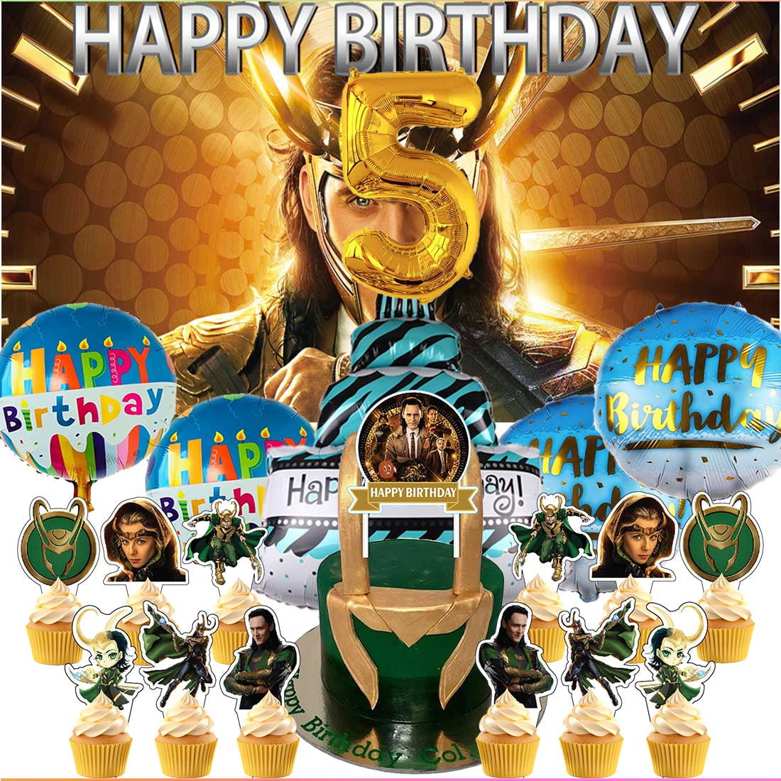 Loki Party Supplies Decor 5th Kit Balloons Birthday Cake Topper Banner ...