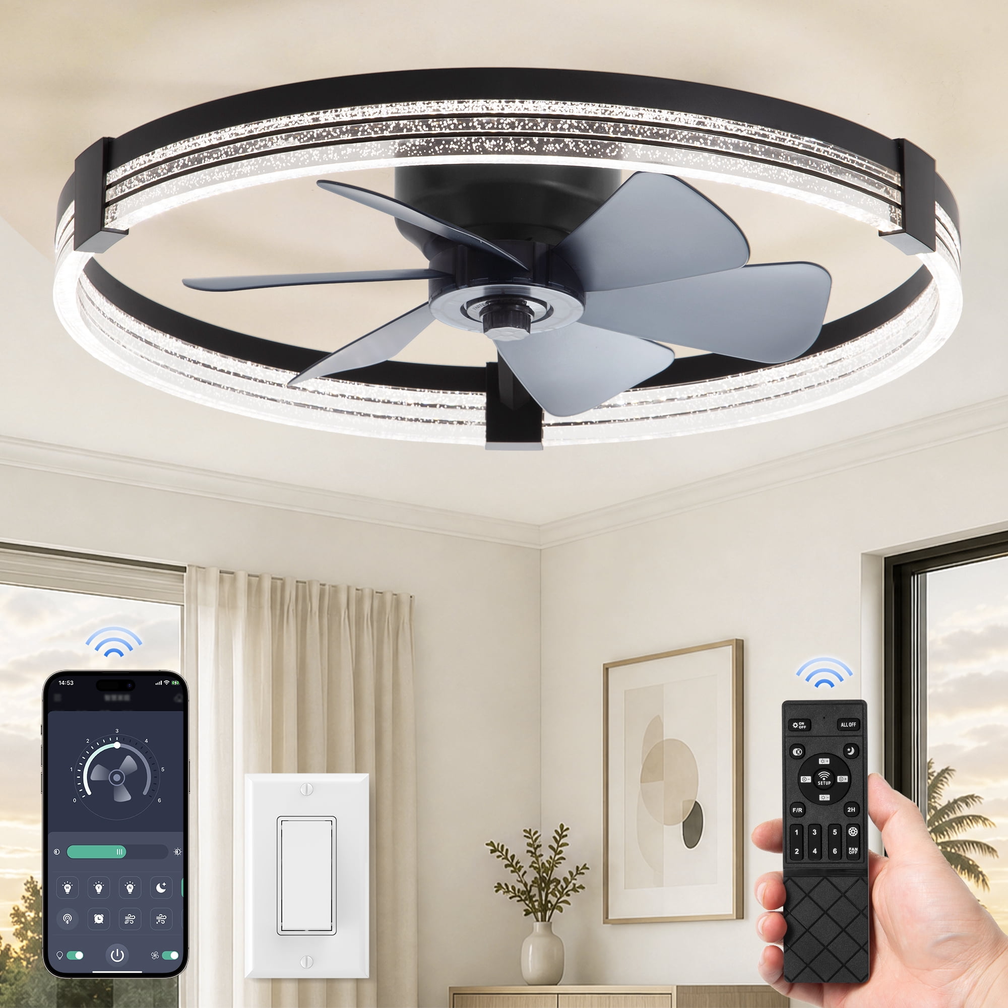 Lokivas, Modern Ceiling Fan with Light and Remote, 23 inch, Black ...