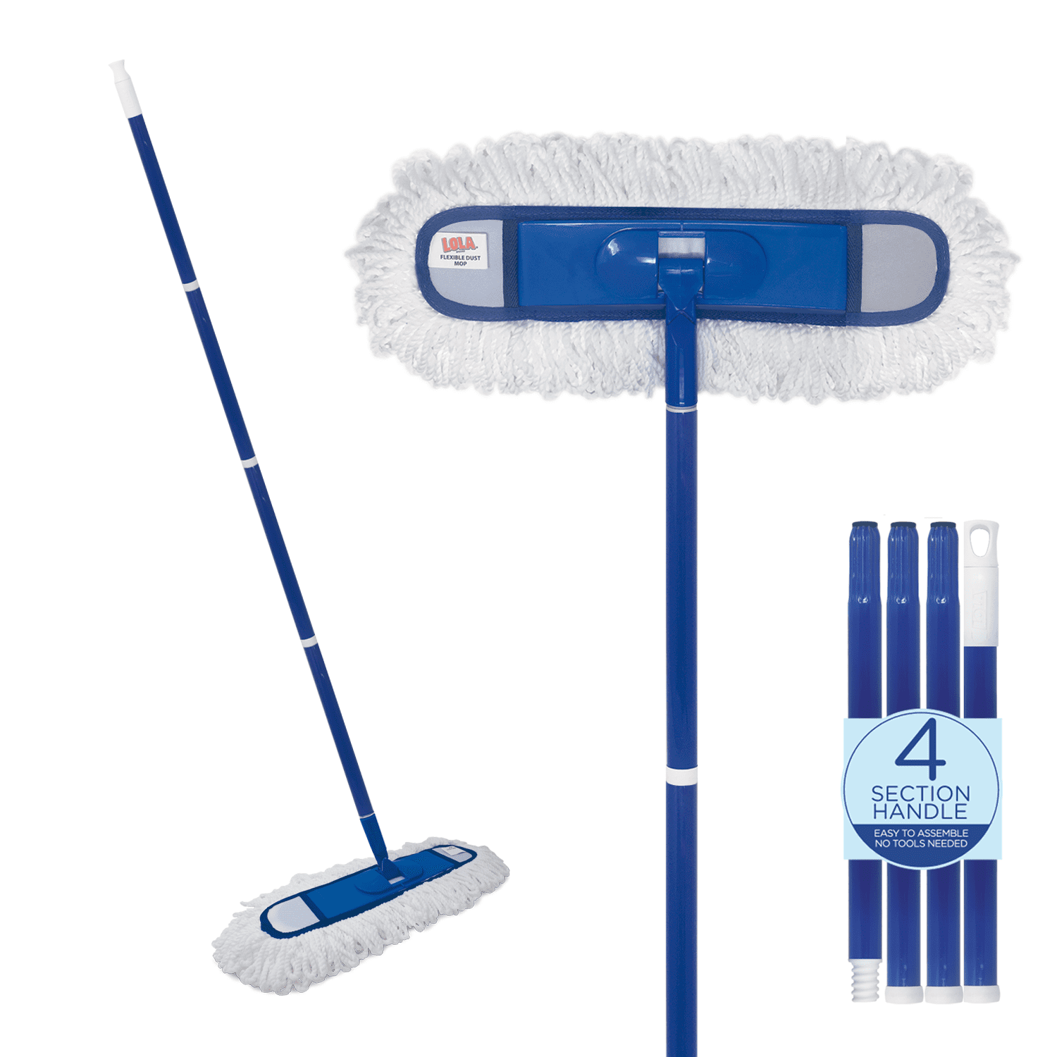 "Lola 18"" 360 Degree Flexible Dust Mop with 4 Piece Handle - Fine ...