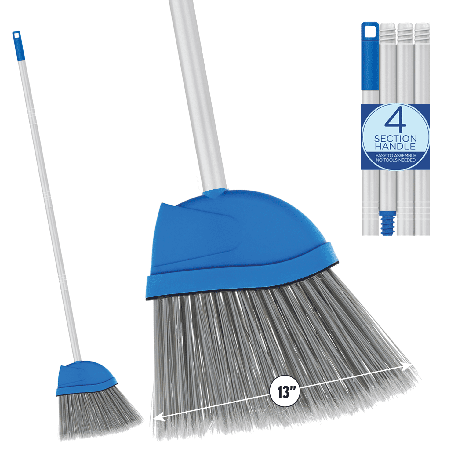 Lola Angle Broom 12" Head Recycled Bristles Polished Aluminum Threaded ...