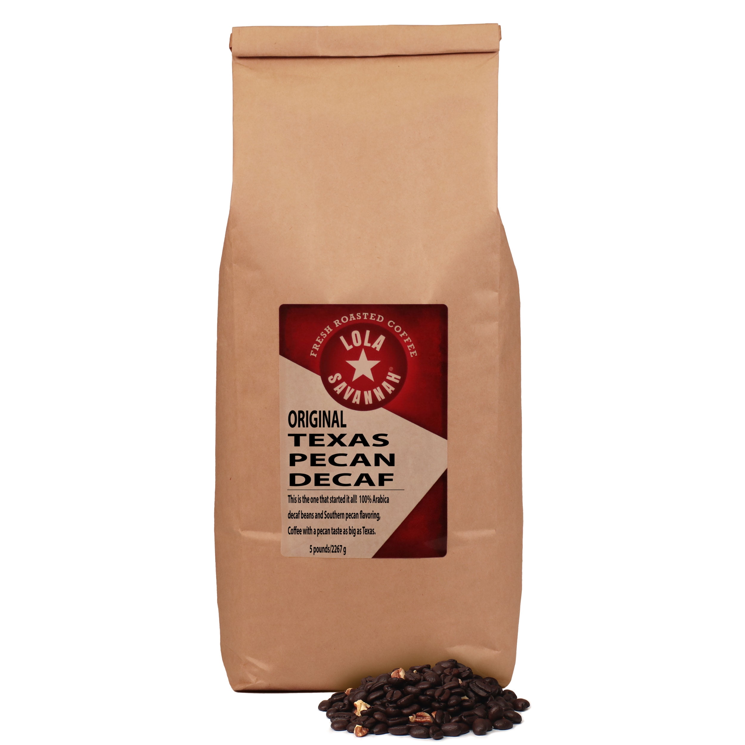 Lola Savannah Texas Pecan Whole Bean Coffee - Decaf 5lb Bag - Walmart.com
