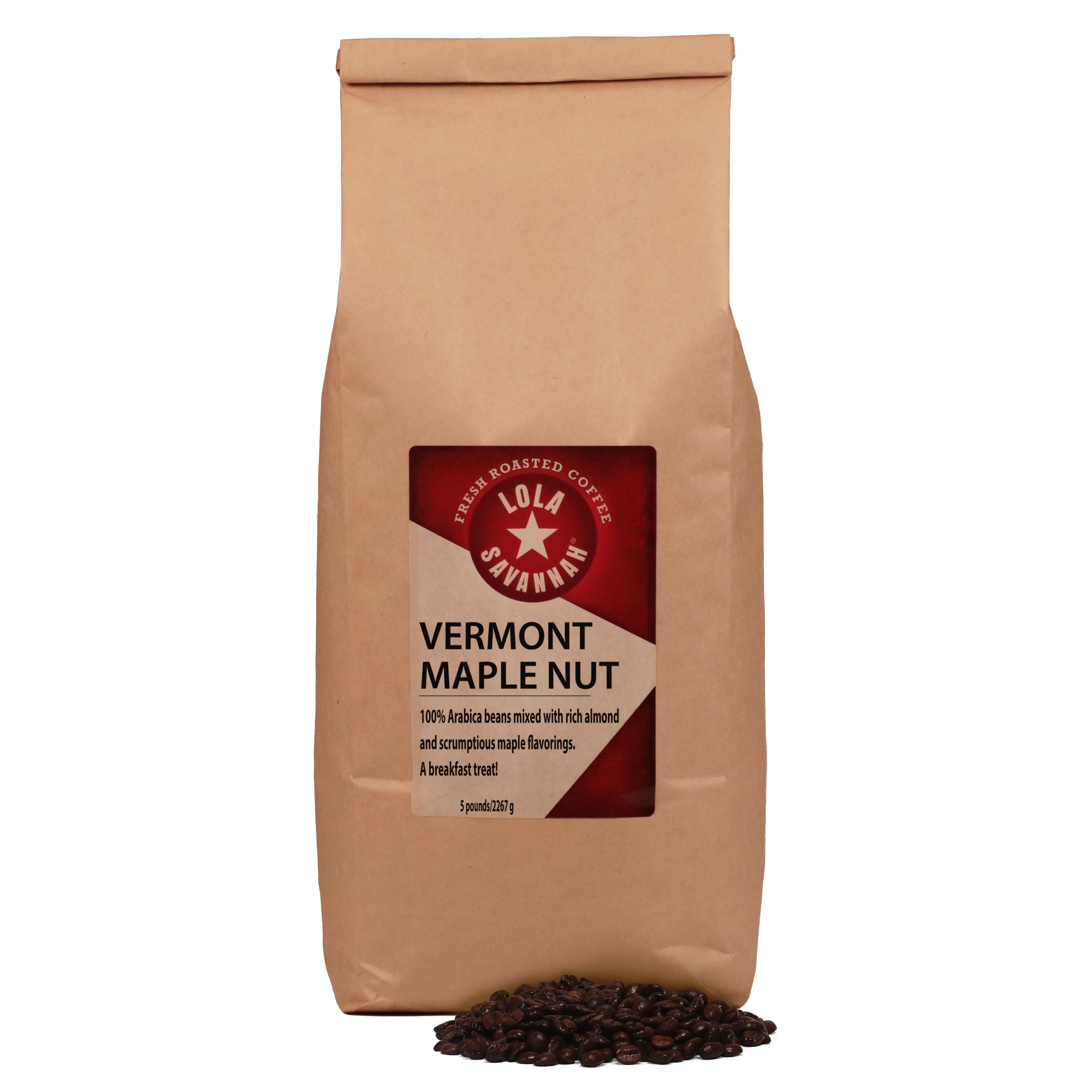 Lola Savannah Vermont Maple Nut Whole Bean Coffee - Caffeinated 5lb Bag ...