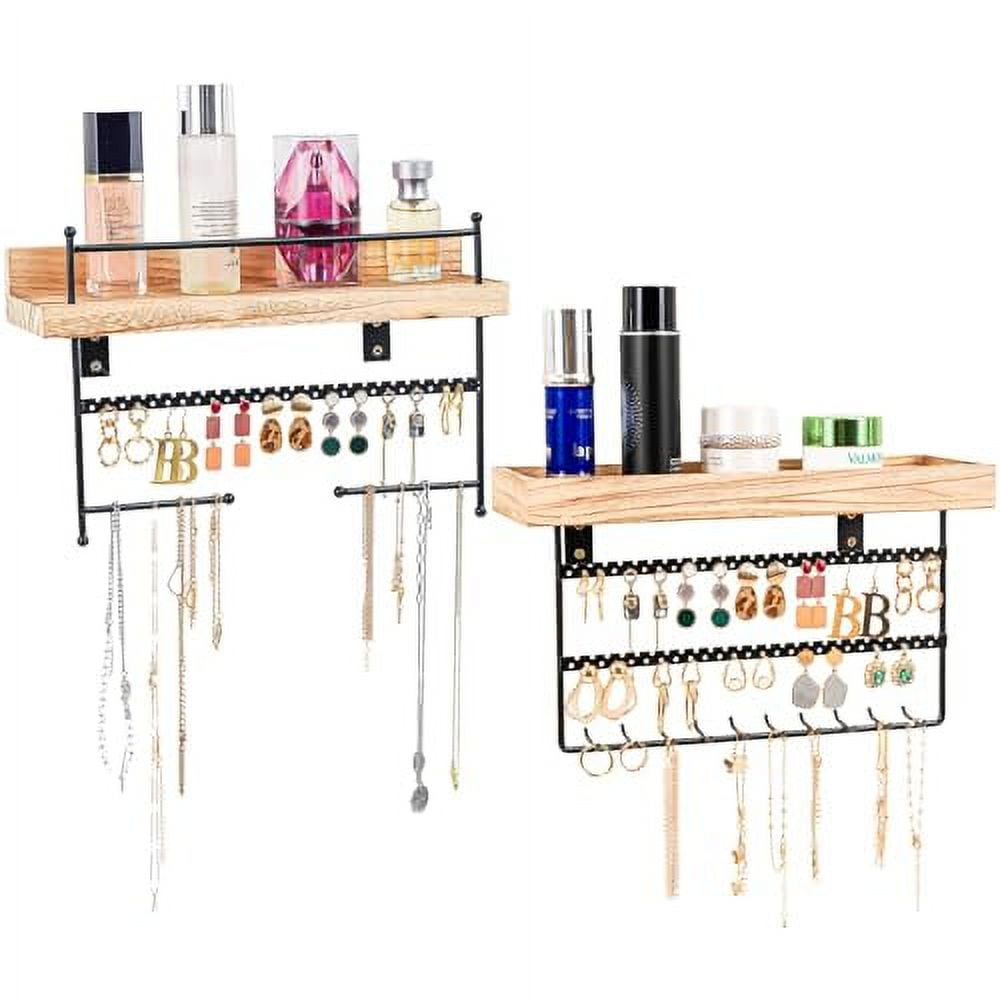 Lolalet Wall Mounted Jewelry Organizer, Set of 2 Hanging Shelves, Black ...