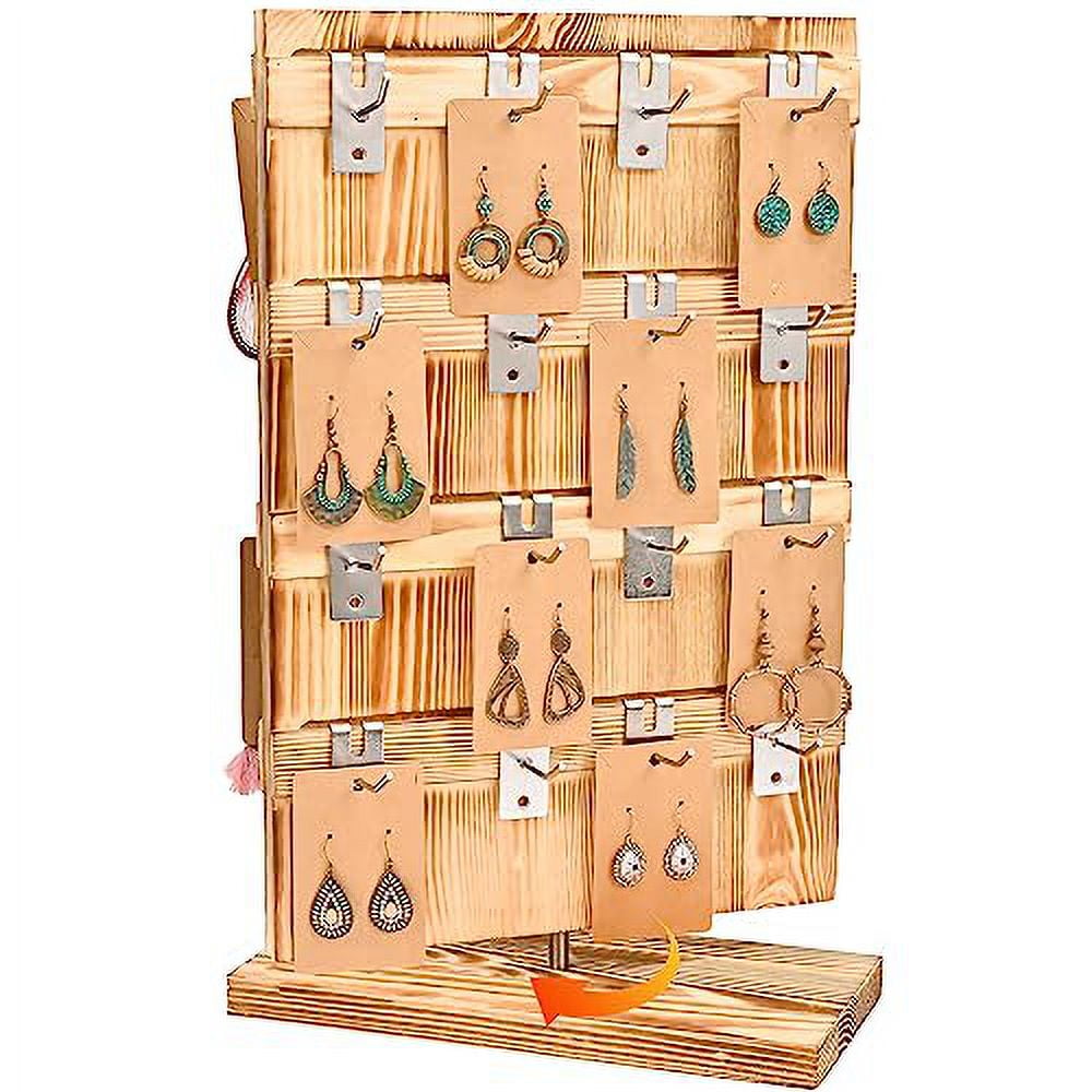 Lolalet Wood Rotating Jewelry Display Stand, 32 Hooks Earring Card ...