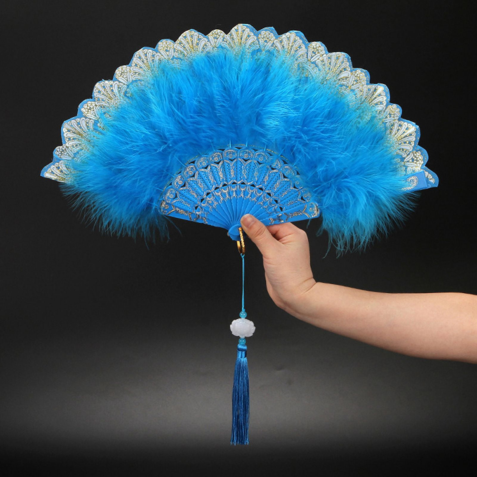 Lolita Feather Folding Fan Japanese Sweet Fairy Girl Dark Gothic Court ...