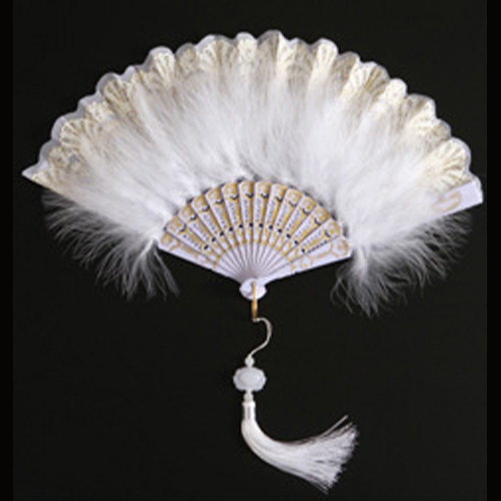 Lolita Feather Folding Fan Sweet Fairy Girl Court Dance Hand Fan With ...