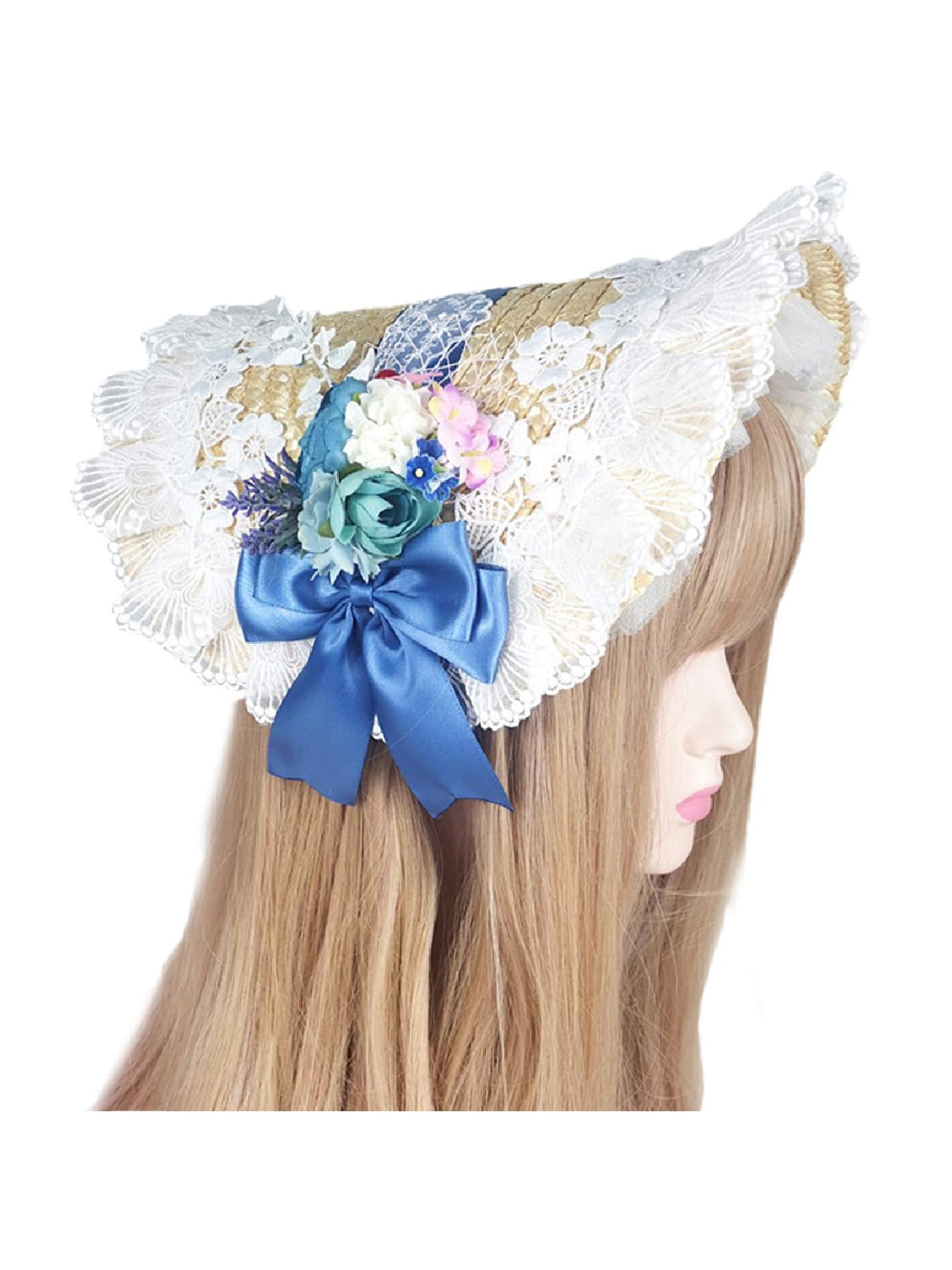 Lolita Pastoral Bonnet Straw Hat Sweet Ruffled Lace Ribbon ...