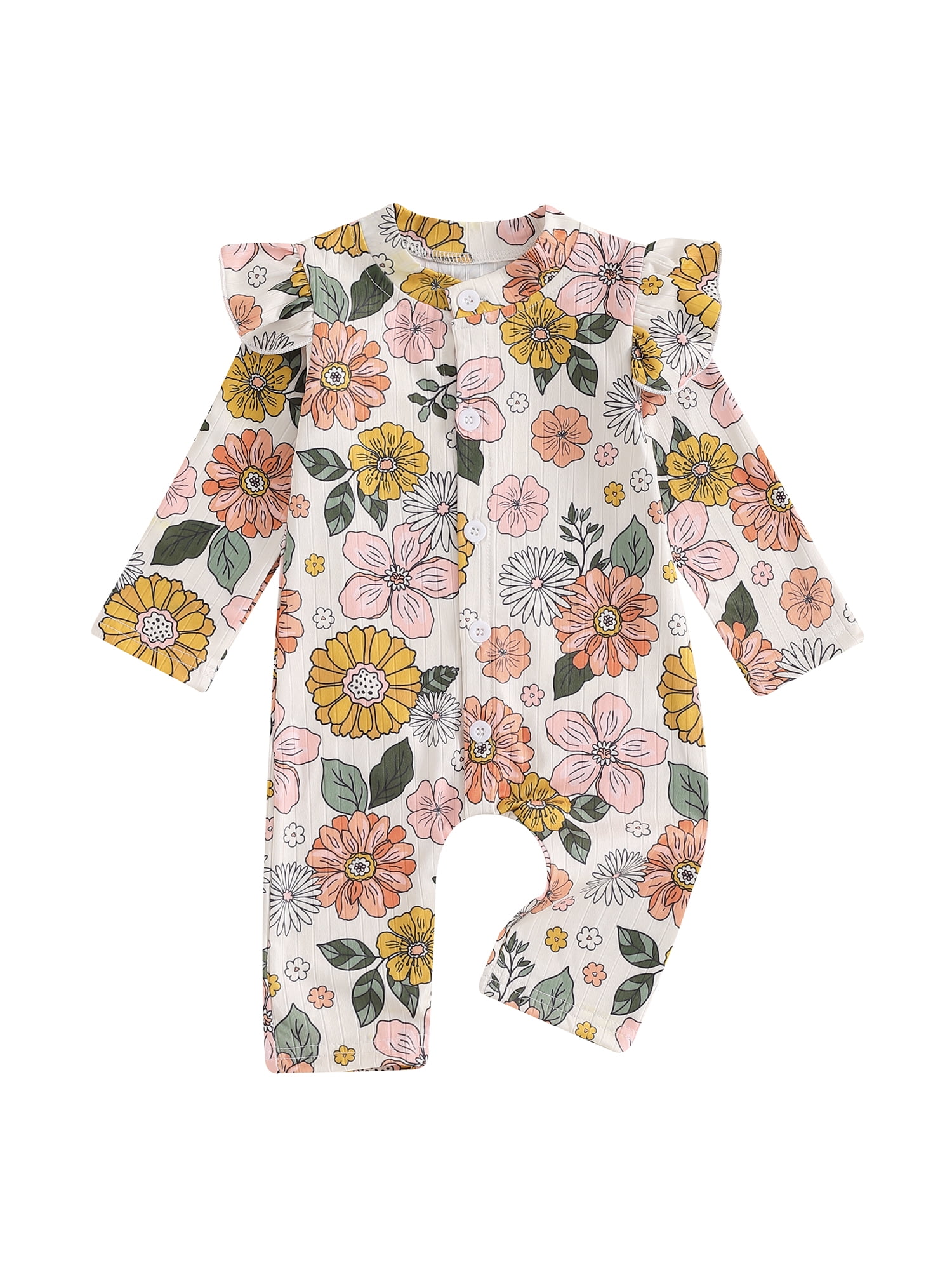 Loliuicca Baby Girls Rompers Flower/Strawberry Print Long Sleeve ...