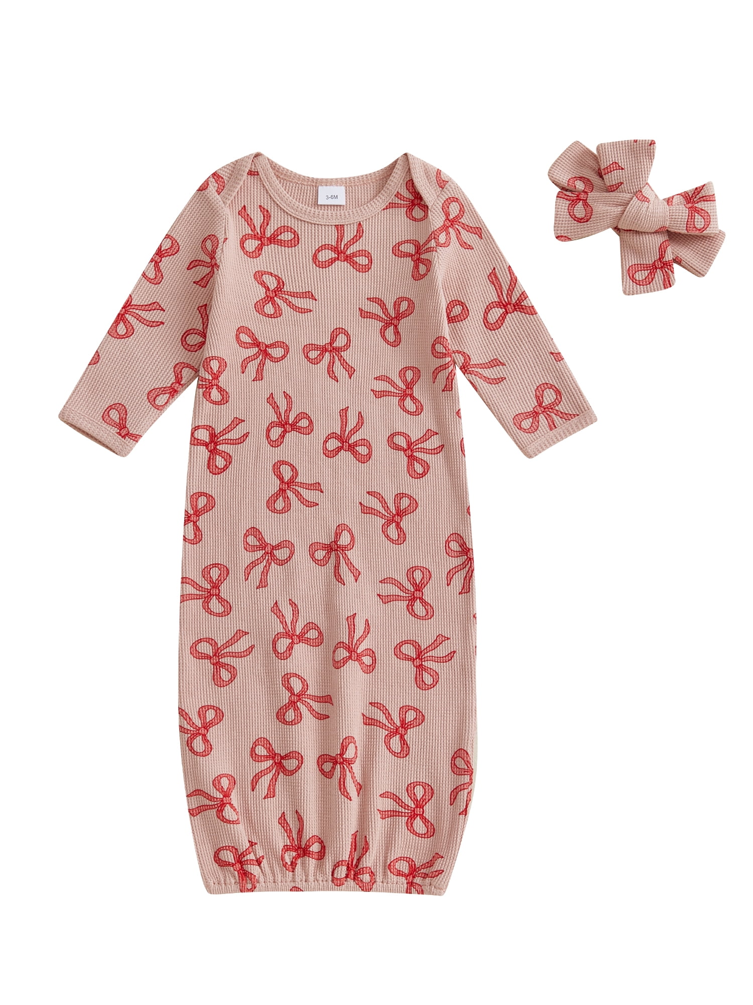 Loliuicca Baby Sleeper Gown with Headband Set Bow/Strawberry Print ...