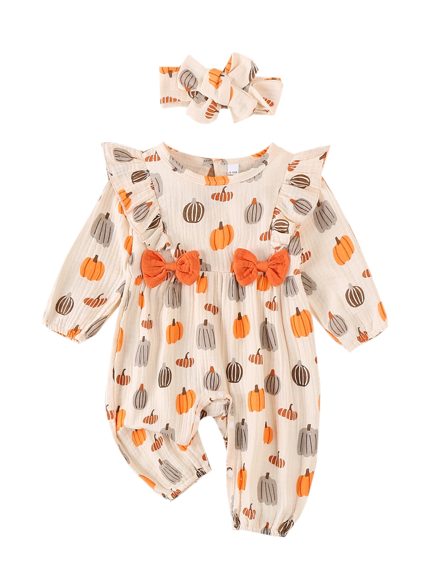 Loliuicca Girl Halloween Romper Pumpkin Print Long Sleeve Jumpsuit Headband - Walmart.com