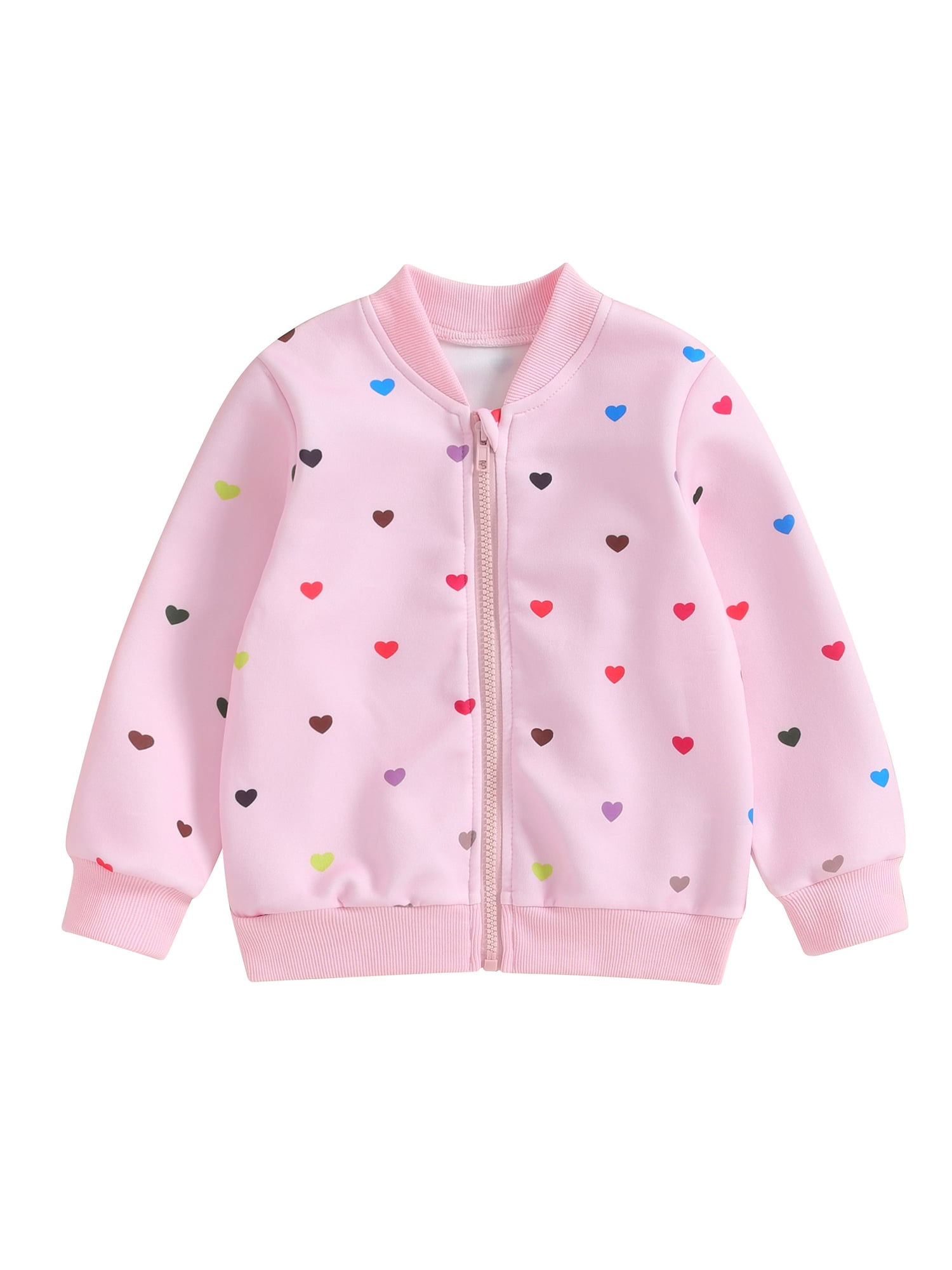 Loliuicca Girls Baseball Jacket, Long Sleeve Zipped Heart Print Varsity ...