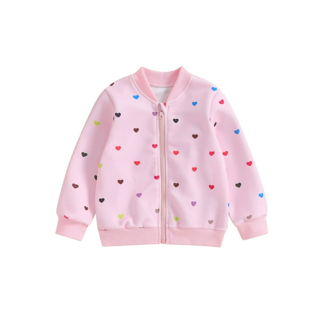 Loliuicca Girls Baseball Jacket, Long Sleeve Zipped Heart Print Varsity ...