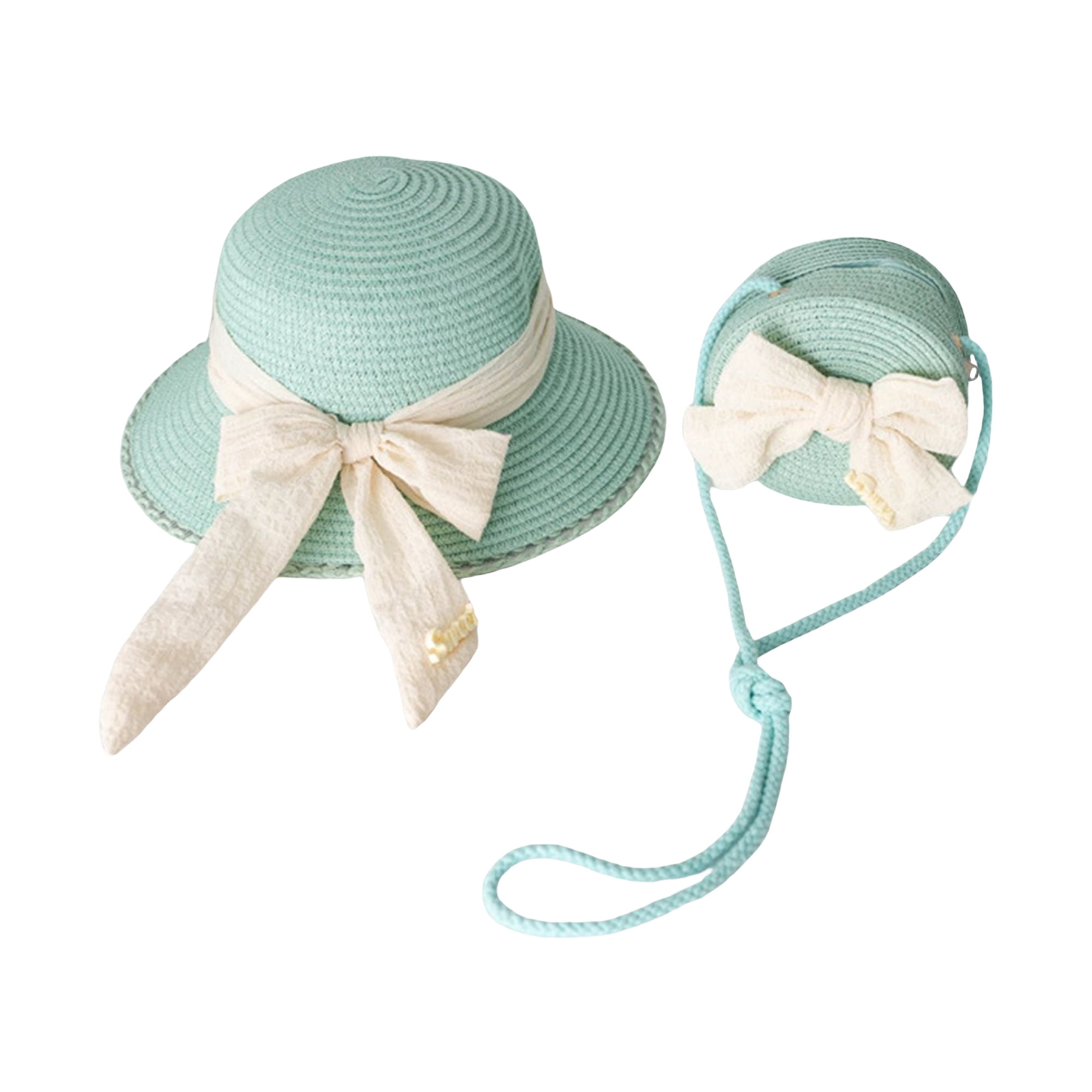 Loliuicca Girls Sun Hat with Straw Bag Set Large Brim Bow Beach Summer ...