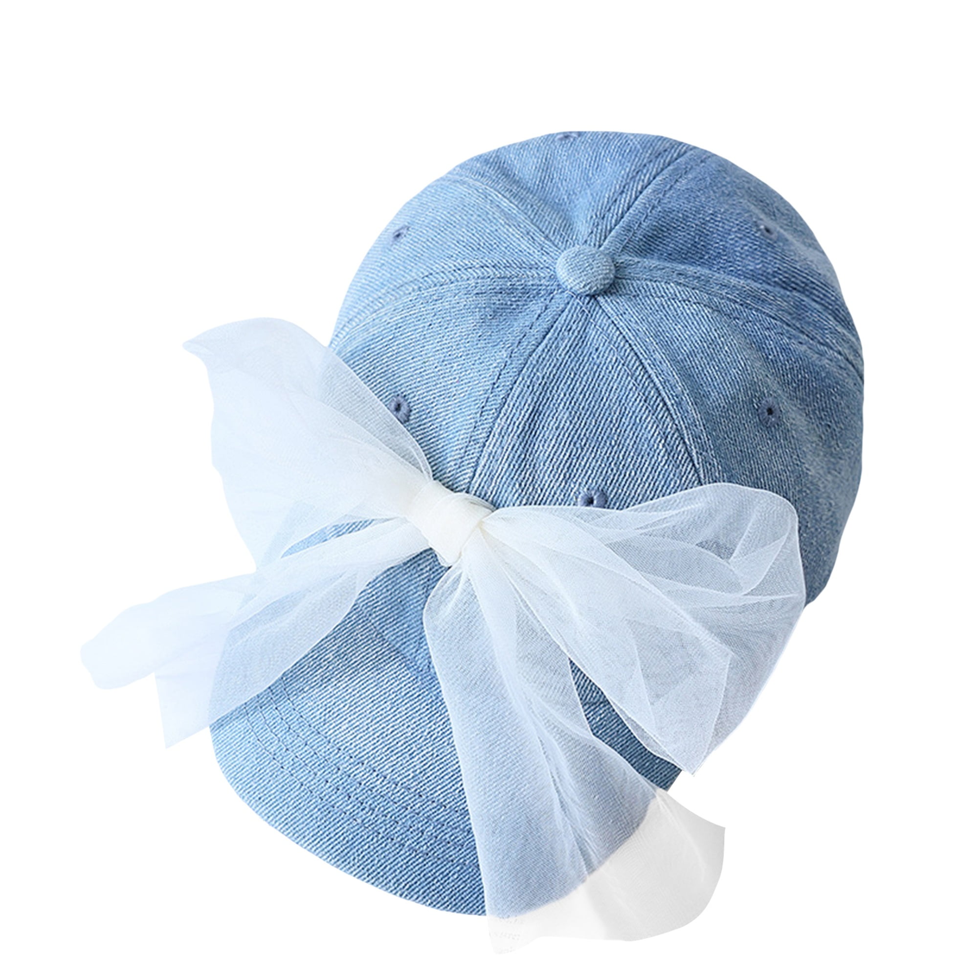 Loliuicca Kids Girl Baseball Cap, Elegant Tulle Bow Wide Brim Denim Hat ...