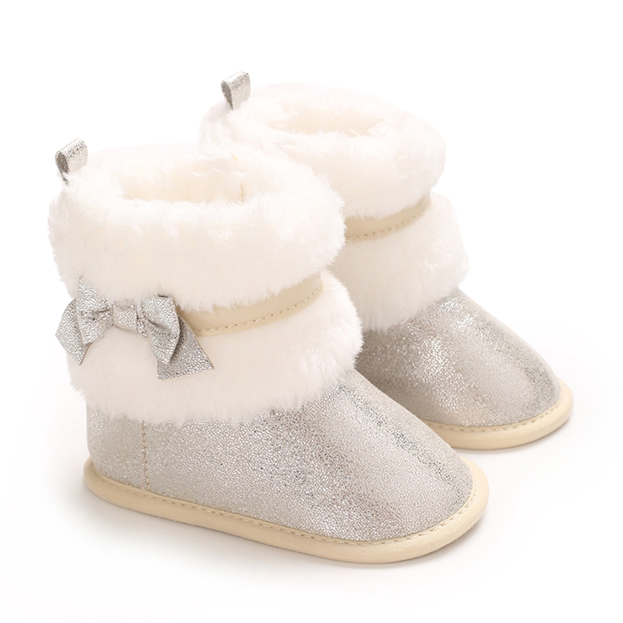 Loliuicca Newborn Girl Winter Shoes Warm Shiny Flats with Cute Bows for ...