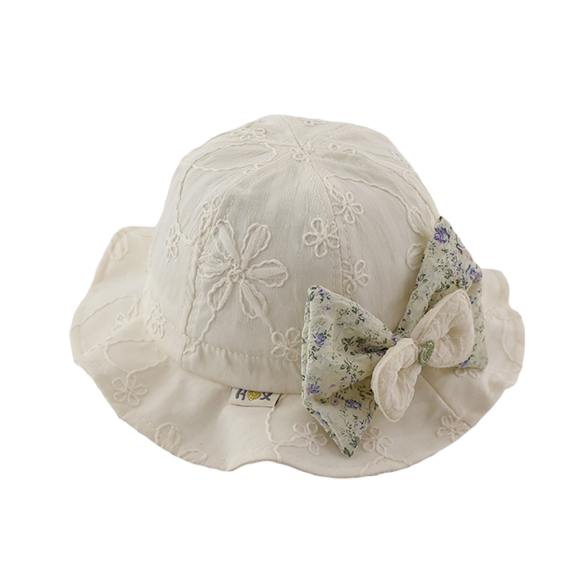 Loliuicca Toddler Baby Bow Sun Hats Wide Brim Floral Embroidery Beach ...