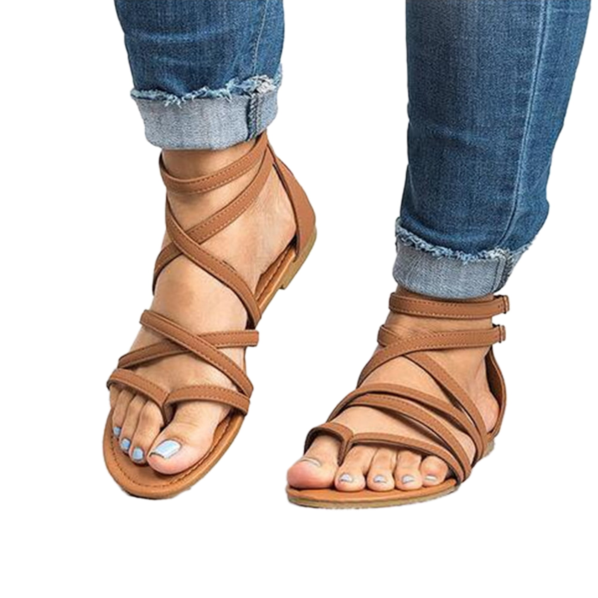 Loliuicca Women Gladiator Sandals Low Heel Fisherman Thong Cross ...