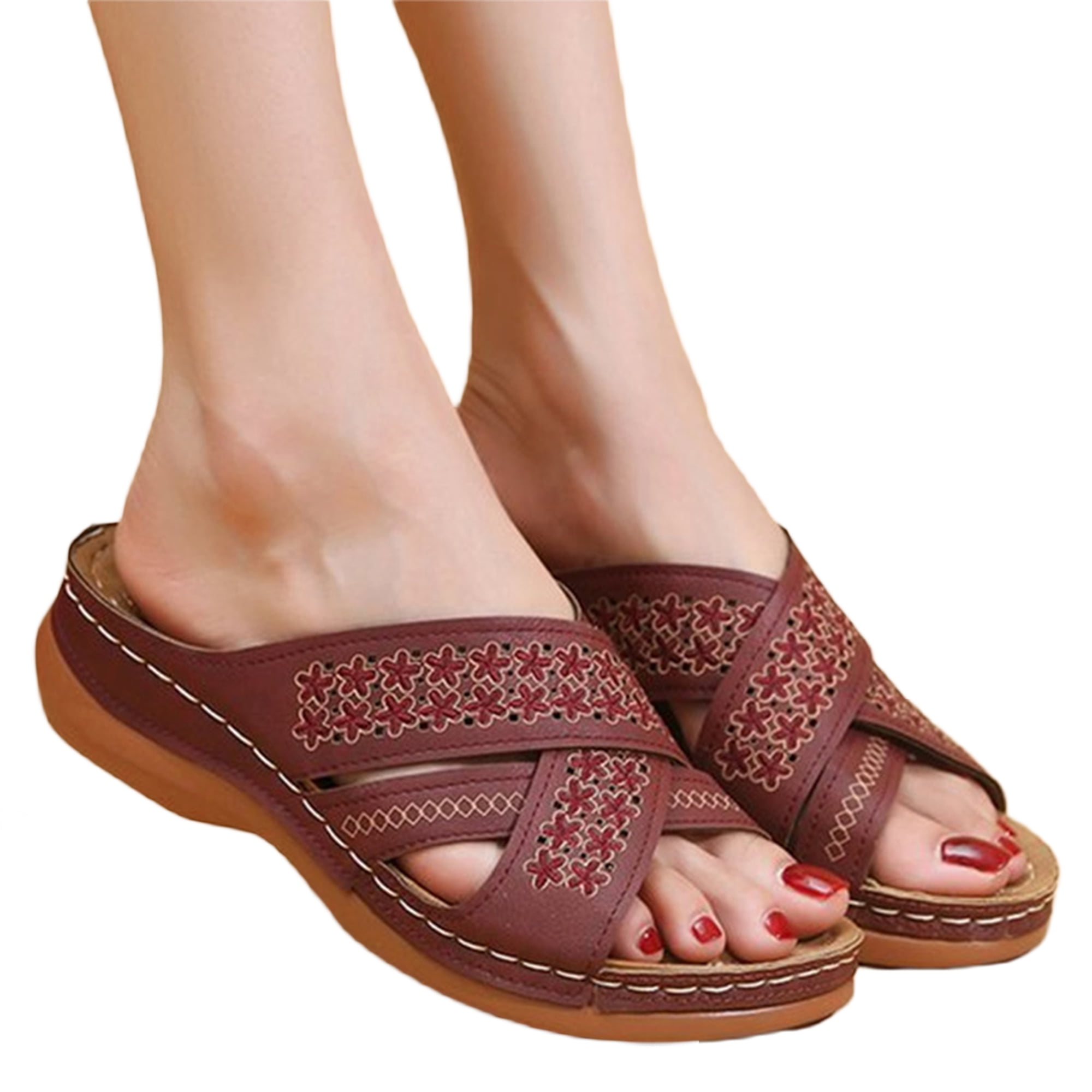 Loliuicca Women's Low Wedge Sandals Open Toe Slides Slip On Platform ...