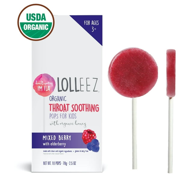 Lolleez Organic Throat Soothing Pops for Kids, Mixed Berry, 10ct ...