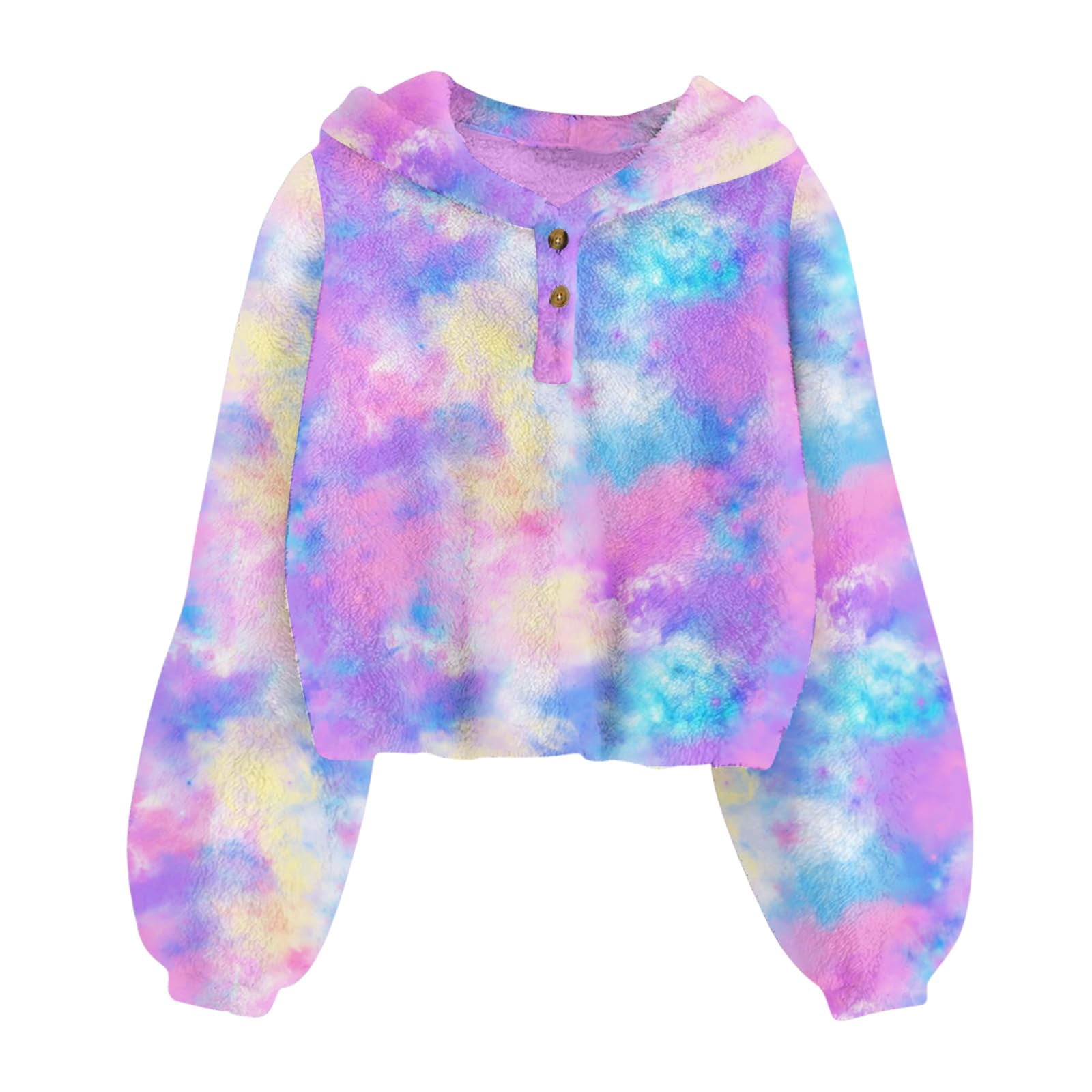 Lollipie Girl's Fuzzy Hoodies Warm Loose Button Pullover Oversized ...