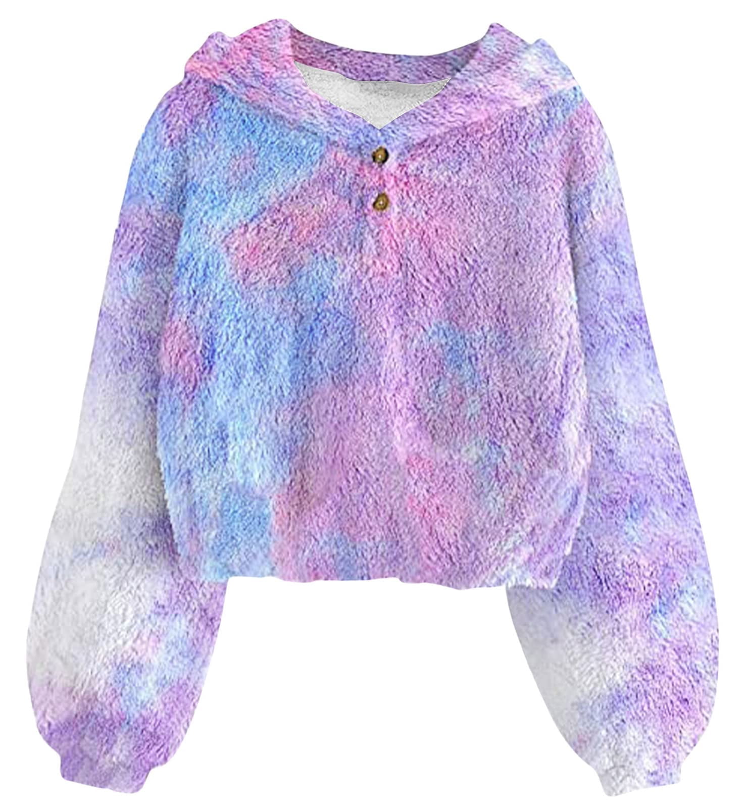 Lollipie Girl's Fuzzy Hoodies Warm Loose Button Pullover Oversized ...