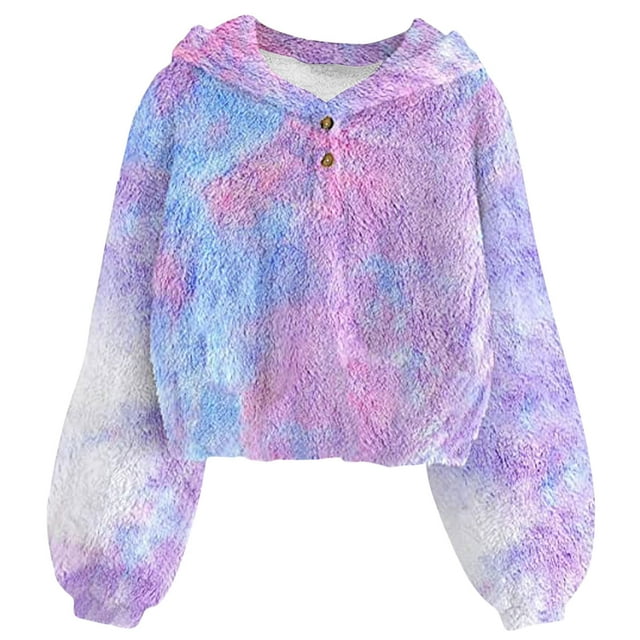 Lollipie Girl's Fuzzy Hoodies Warm Loose Button Pullover Oversized ...