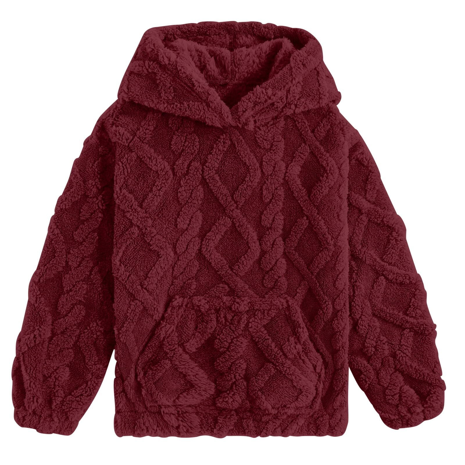 Lollipie Girls Fuzzy Fleece Hoodies Sweater Cable Knit Warm Sherpa ...