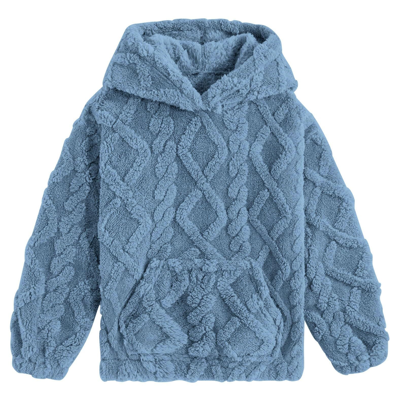 Lollipie Girls Fuzzy Fleece Hoodies Sweater Cable Knit Warm Sherpa ...