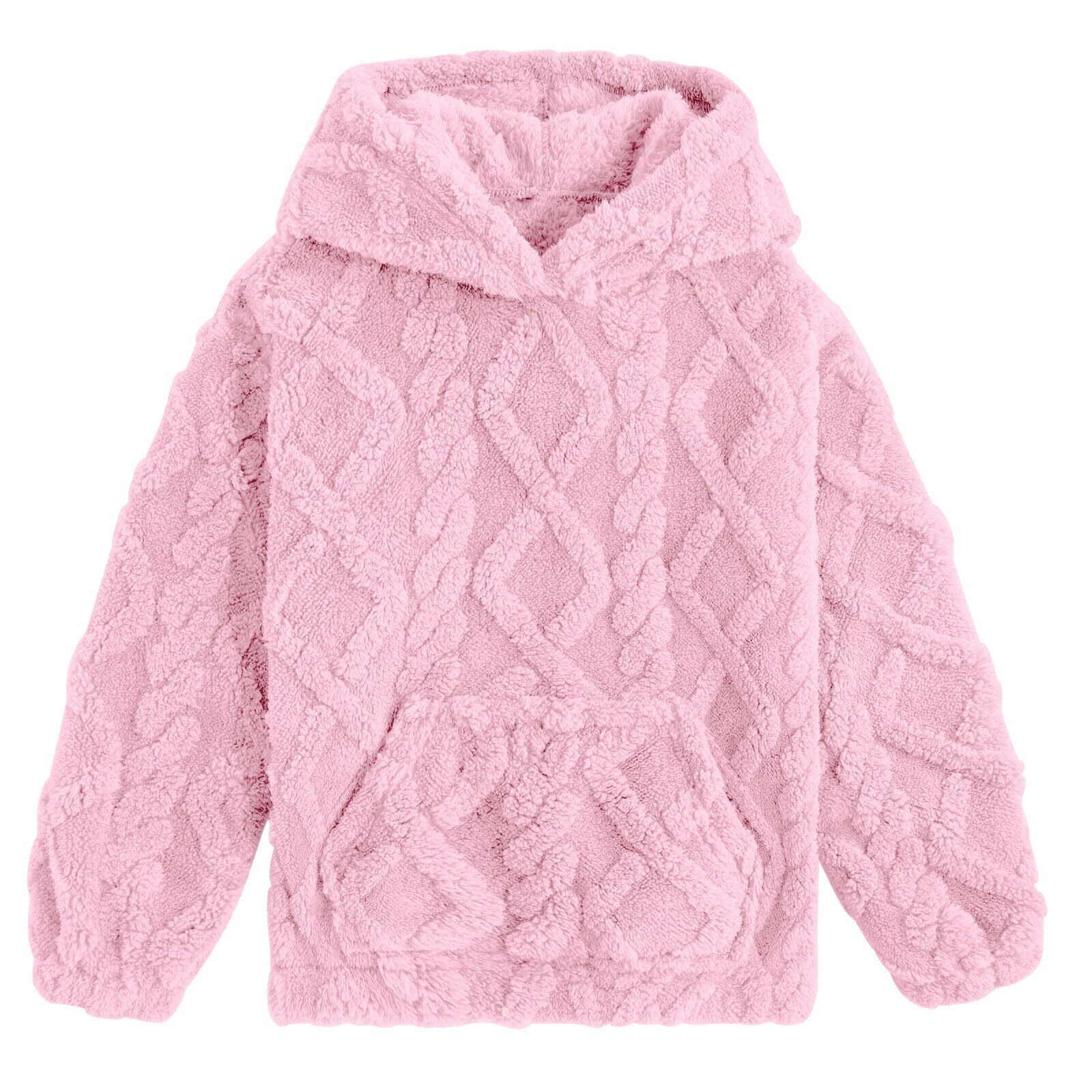 Lollipie Girls Fuzzy Fleece Hoodies Sweater Cable Knit Warm Sherpa ...