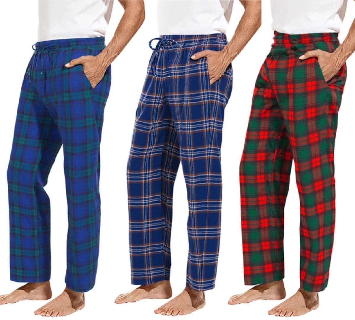 Lollipie Men's Pajama Pants 3-Pack Drawstring Plaid Pajamas Bottoms ...