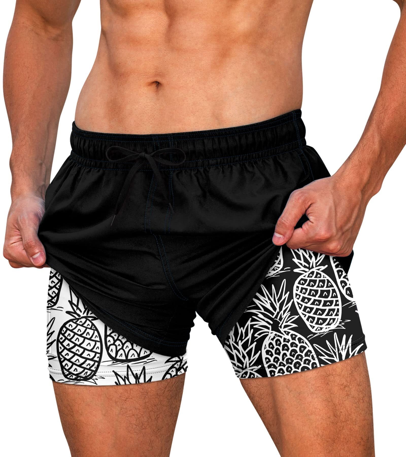 Lollipie Mens Swim Trunks with Compression Liner 5.5" Inseam Quick Dry ...