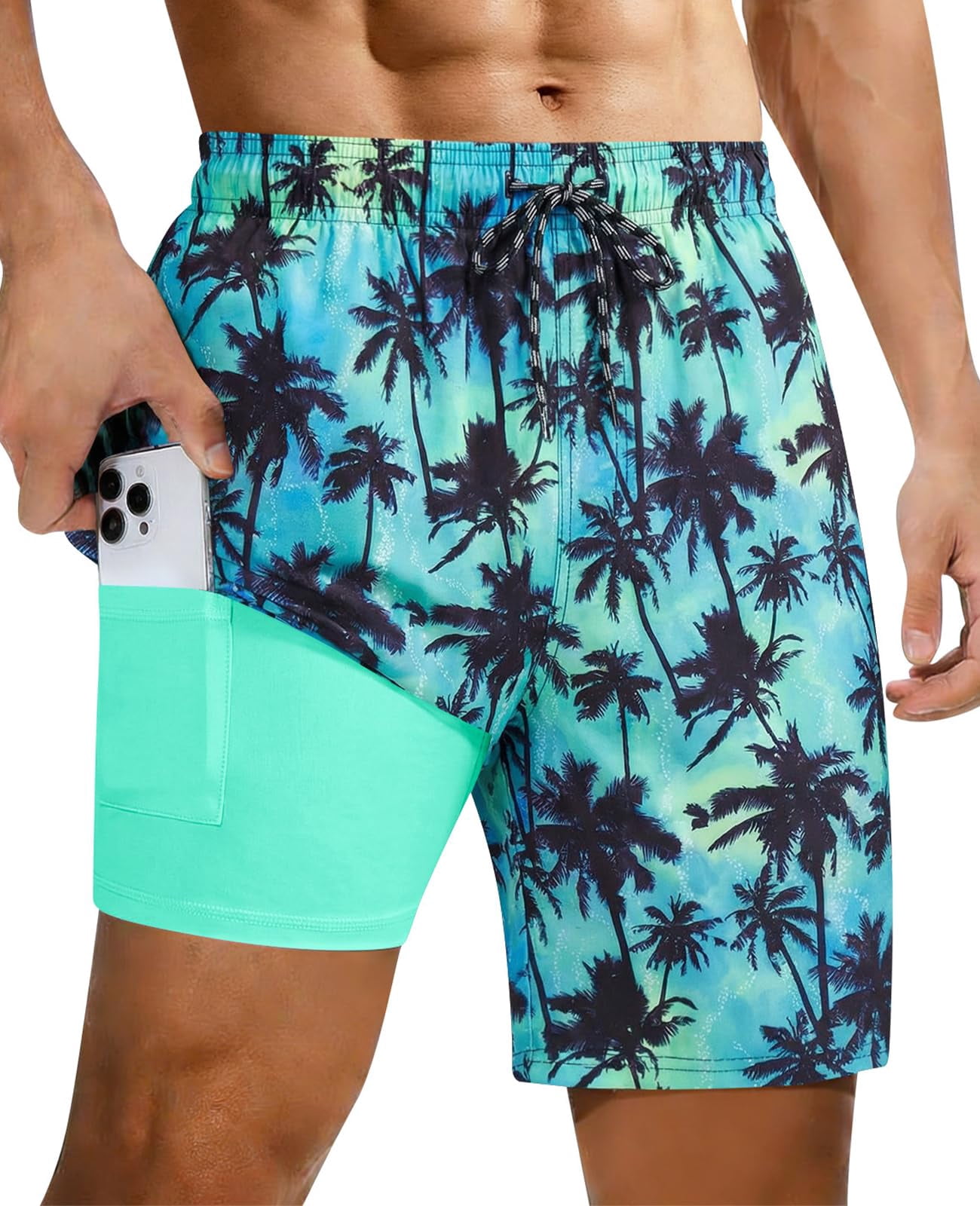 Aideaone Mens Swimming Trunks with Compression Liner Swim Shorts 7 inch ...