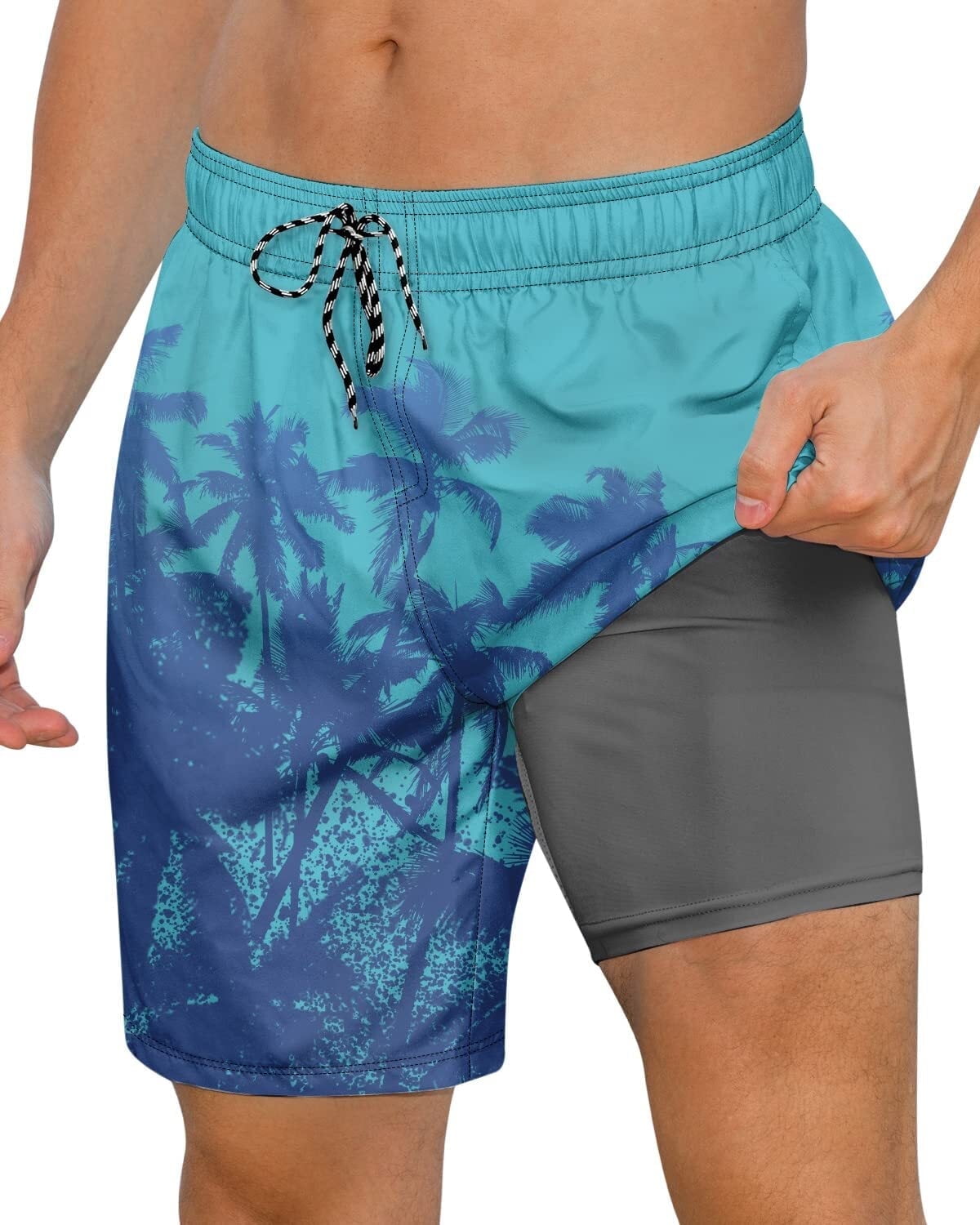 Lollipie Mens Swimming Trunks with Compression Liner Swim Shorts 7 inch ...