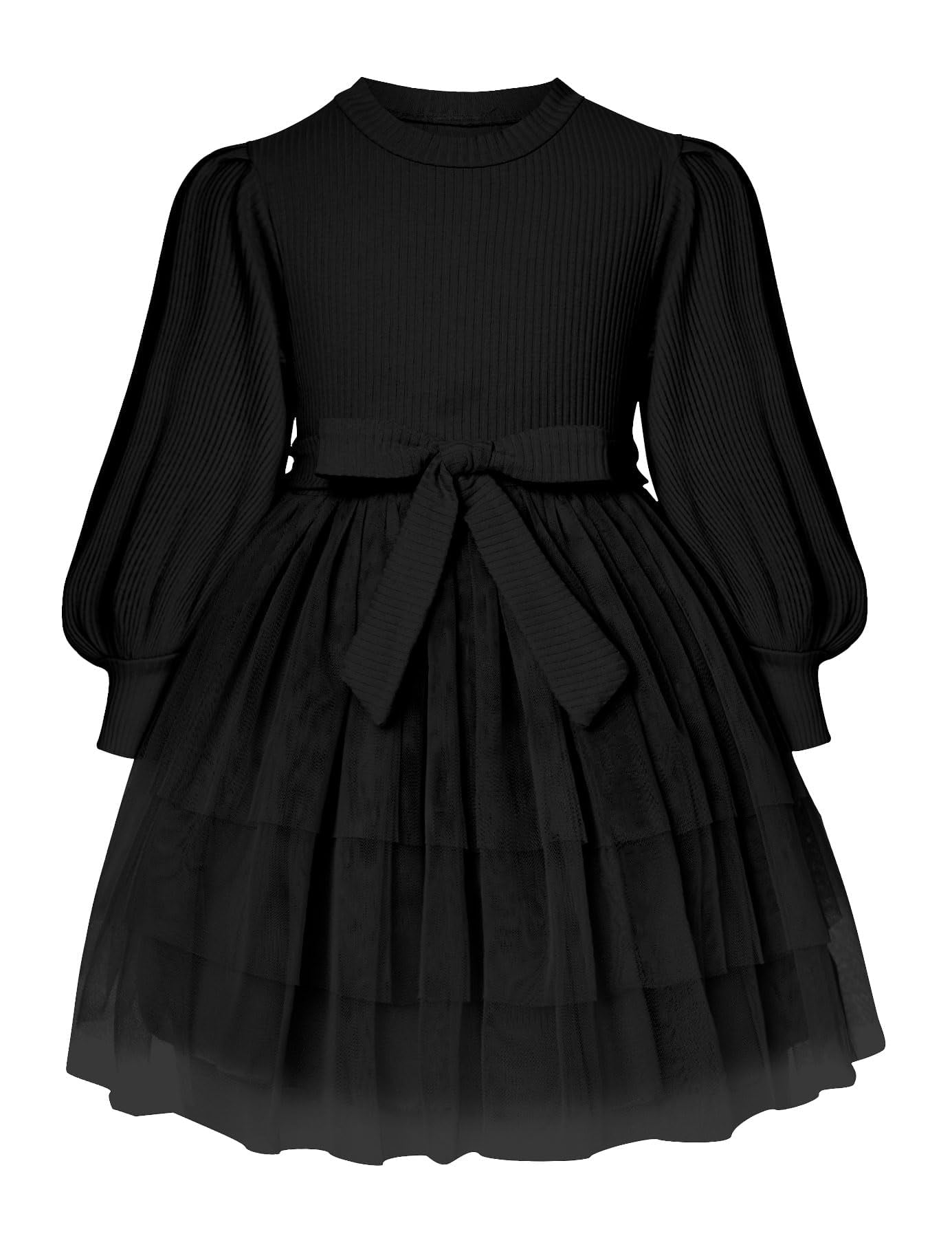 Lollipie Toddler Girl Tulle Black Dress Puff Long Sleeves Tutu Dresses ...