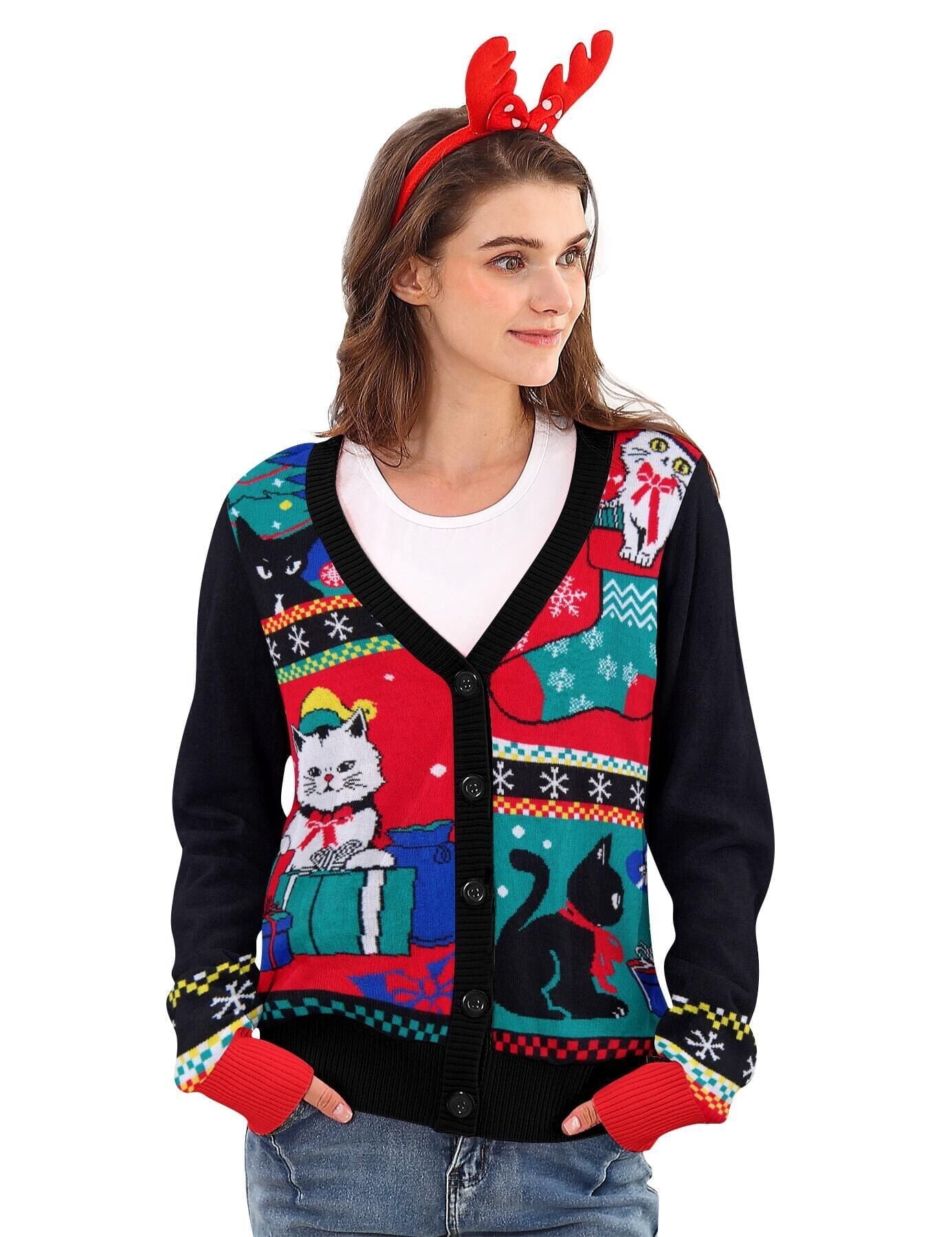 Lollipie Women Ugly Christmas Cardigan Sweater Long Sleeve Button Down ...